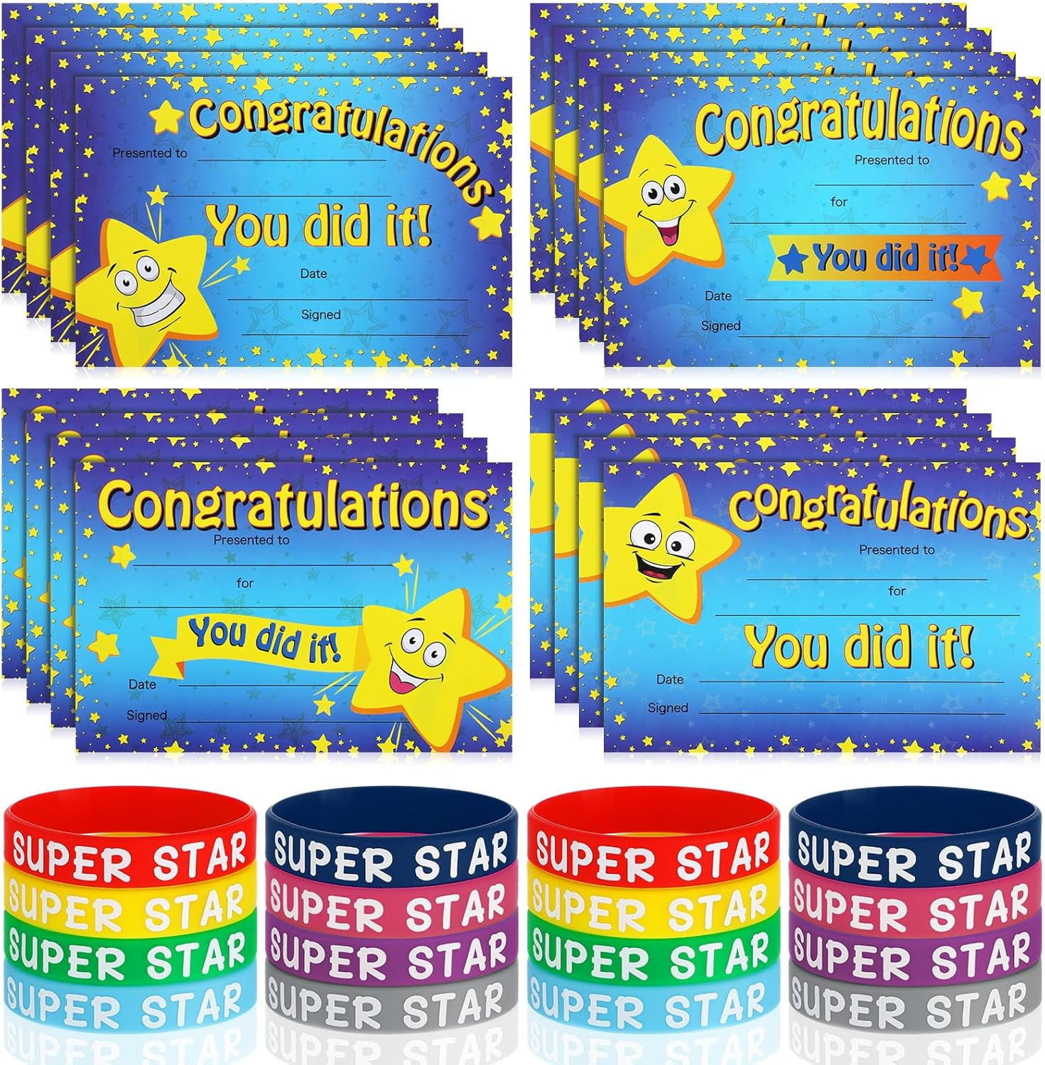 32 Pcs Star Student Certificate Award Wristband Happy Birthday ...