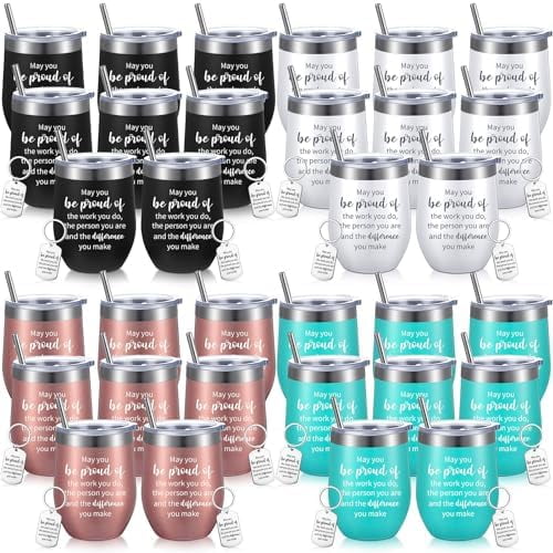 32 Pcs Thank You Gifts Inspirational Wine Tumbler with Straw Employee ...