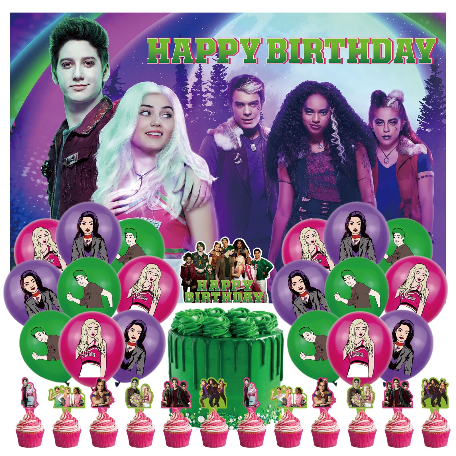 32 Pcs For Zombies Cartoon - Party Decoration Kit – Includes Backdrop ...