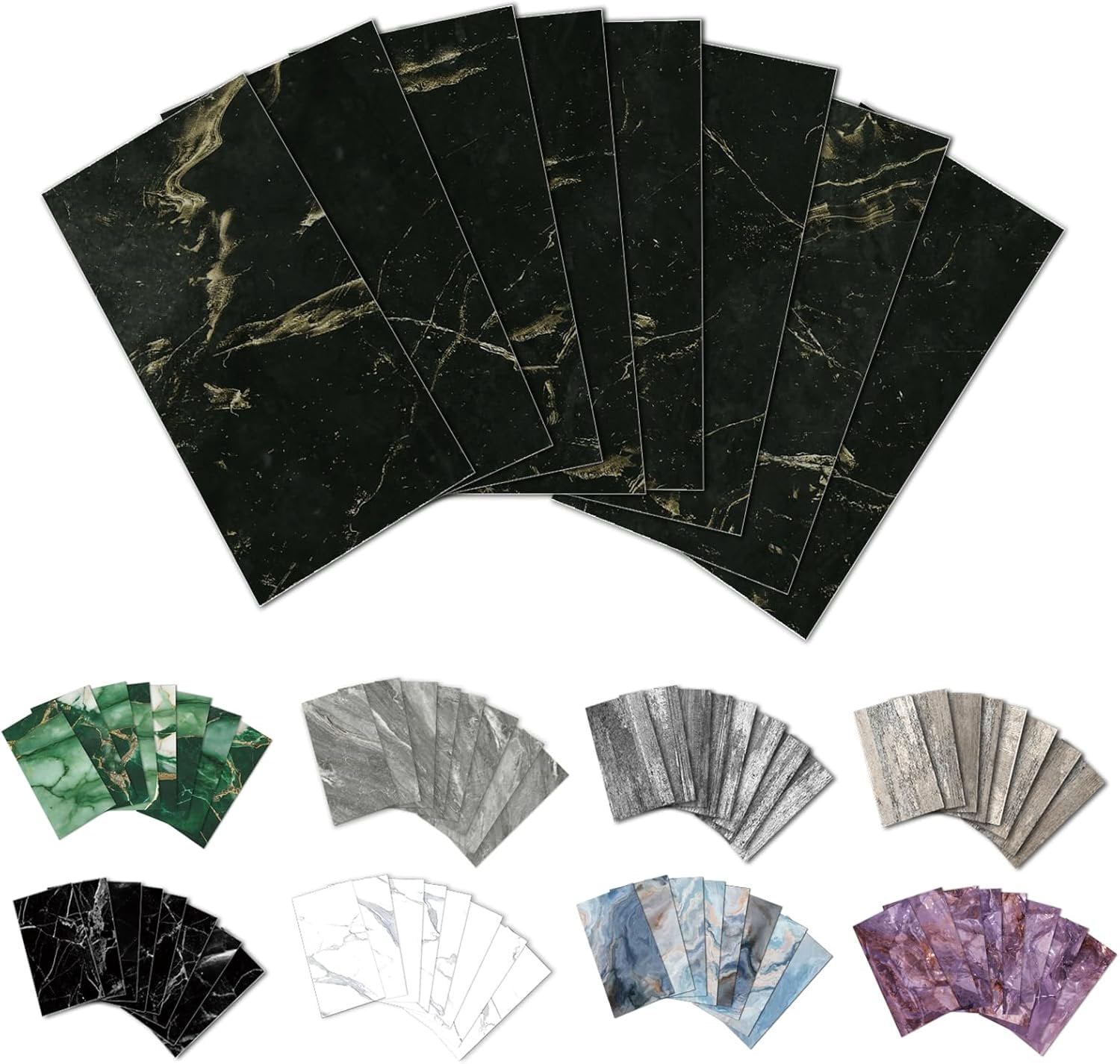 32- Peel and Stick Backsplash Wall Tile, 4"x 8" PVC Glossy Black Marble ...