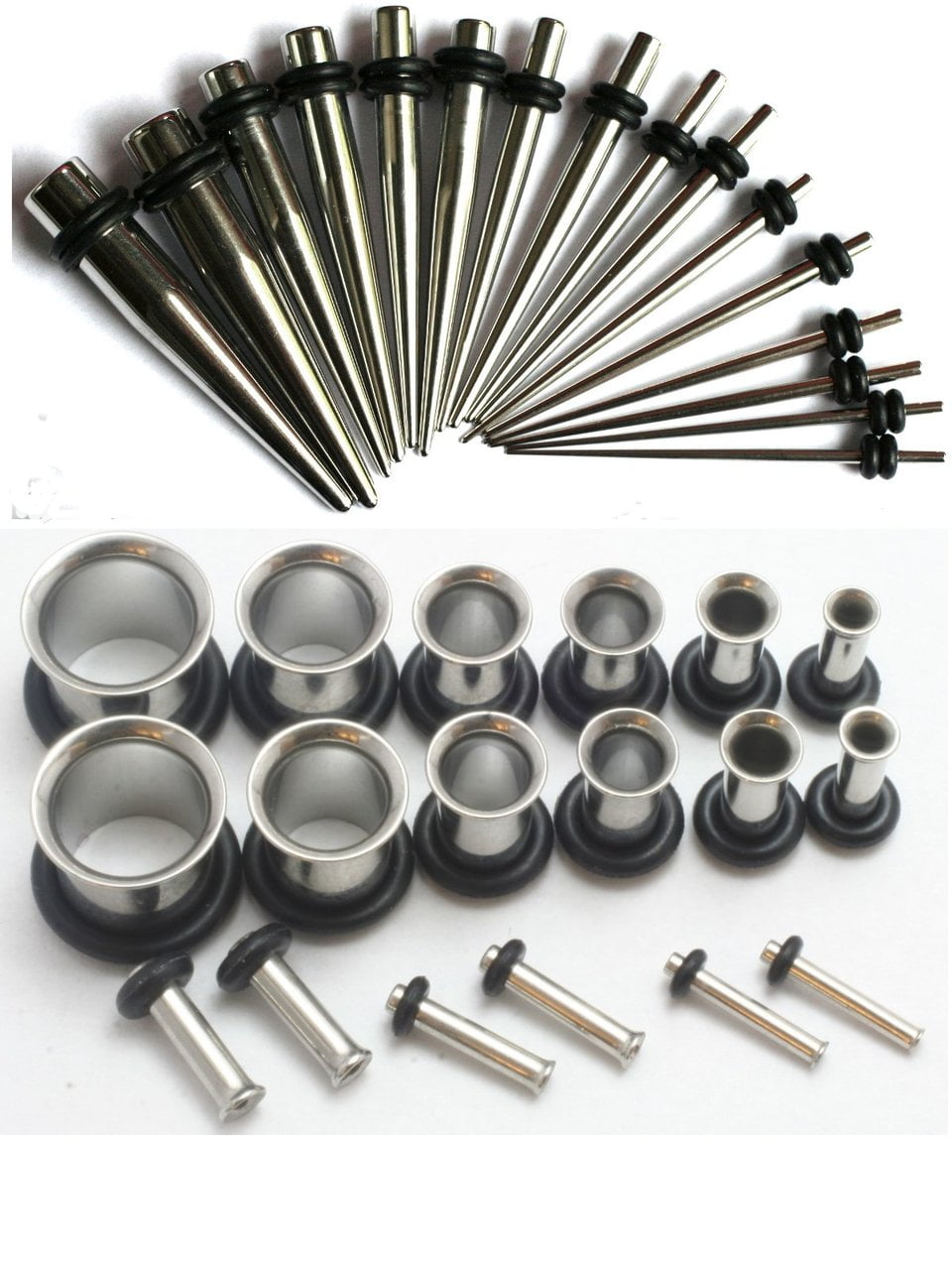 32 Piece 0g-14g Steel Ear Stretching Kit Tapers Plugs Tunnels Gauges ...