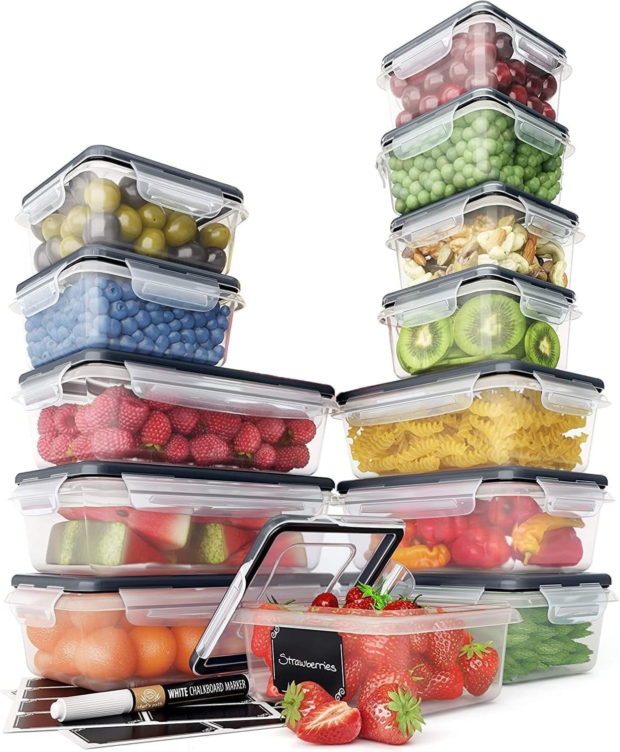 32 Piece Airtight Food Storage Containers with Easy Snap Lids, 16 ...