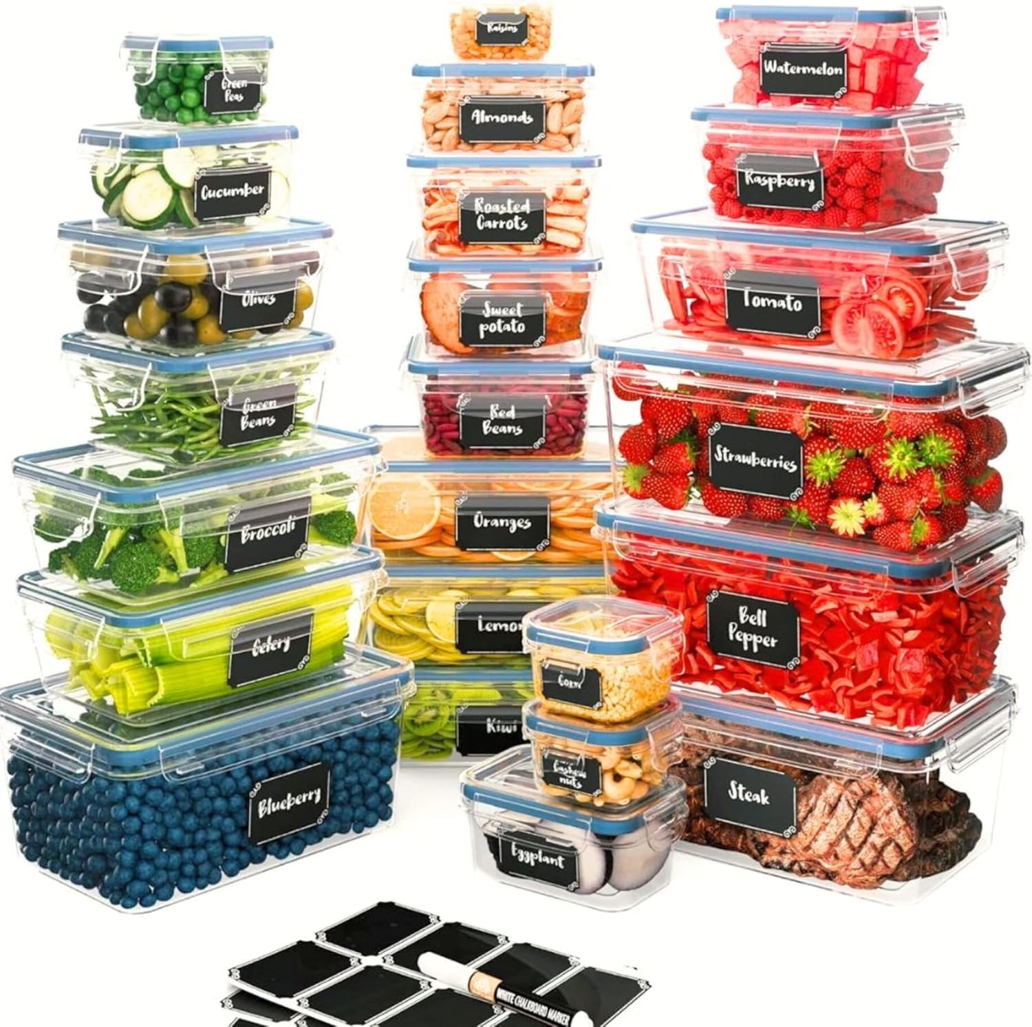 32 Piece Airtight Food Storage Containers with Easy Snap Lids, 16 ...