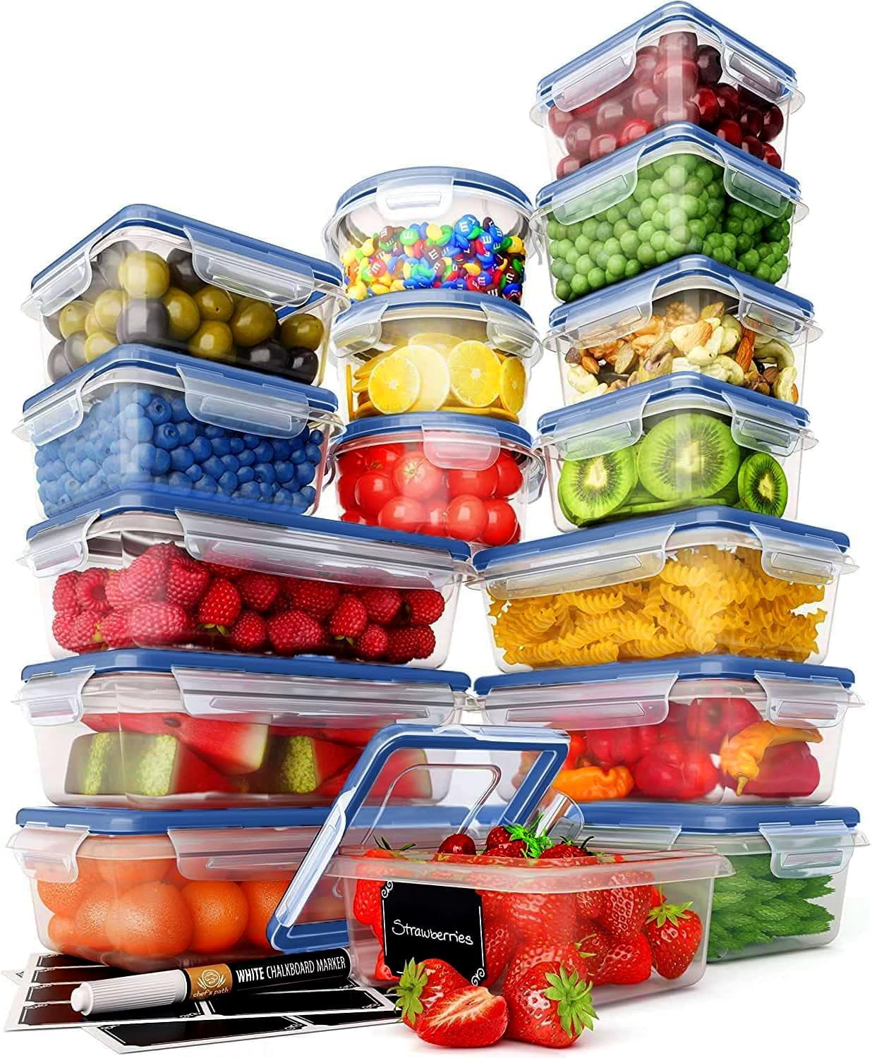32 Piece Airtight Food Storage Containers with Royal Blue Easy Snap Lids, 16 Containers and Lids ...