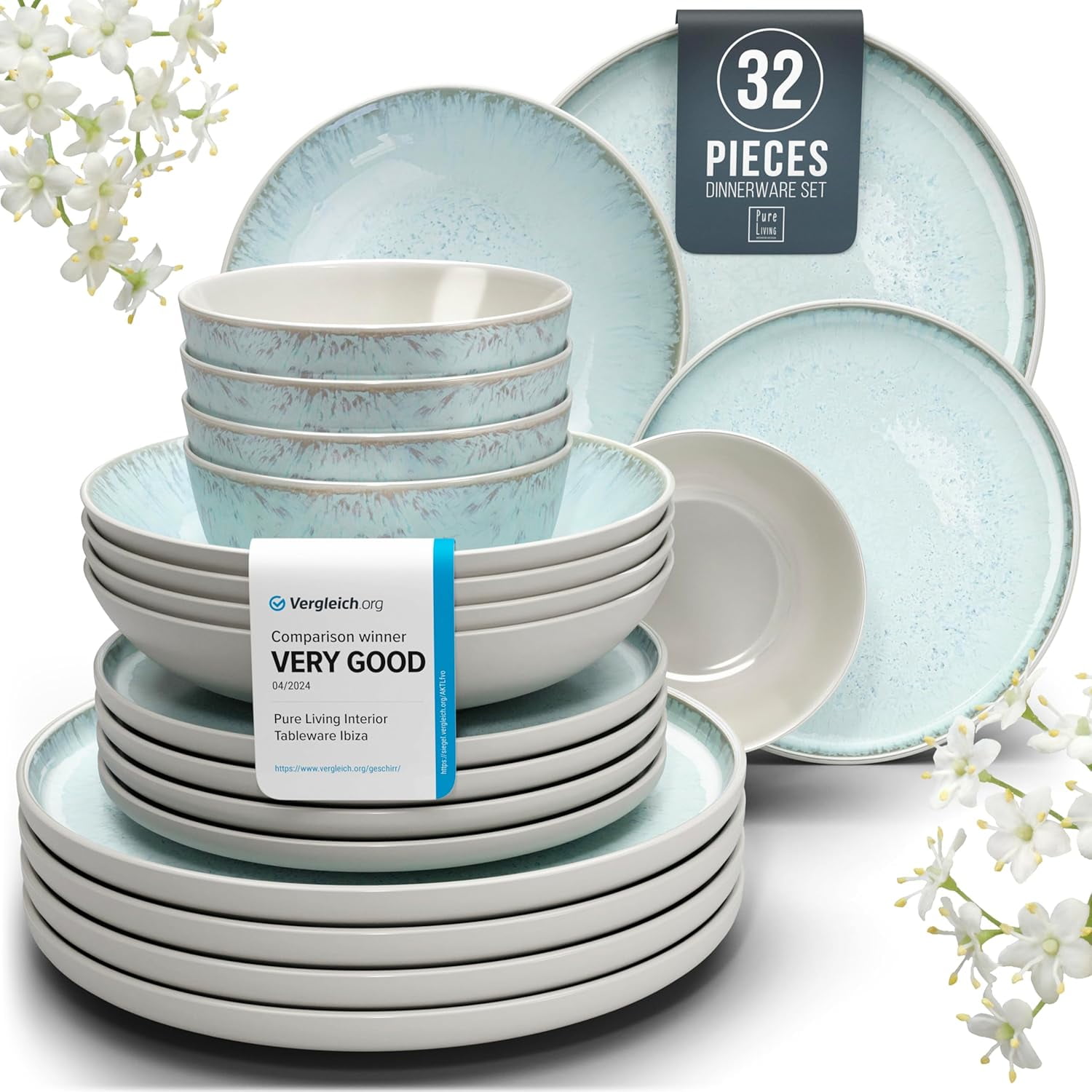 32 Piece Dinnerware Sets for 8 - Modern Style Stoneware Dinnerware Set ...