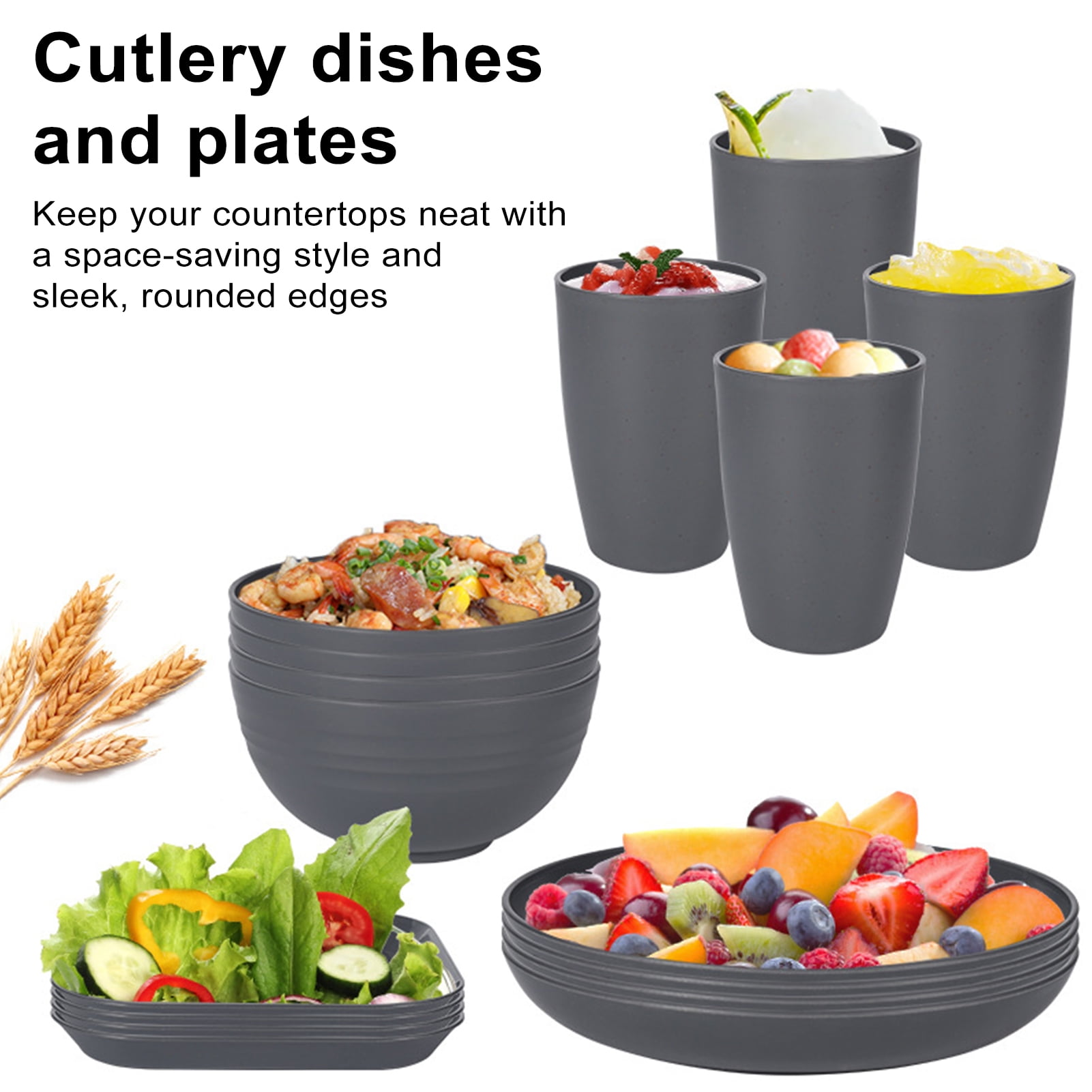 32-Piece Dishware Set - Reusable Plastic Plates/Bowls (Service 8 ...