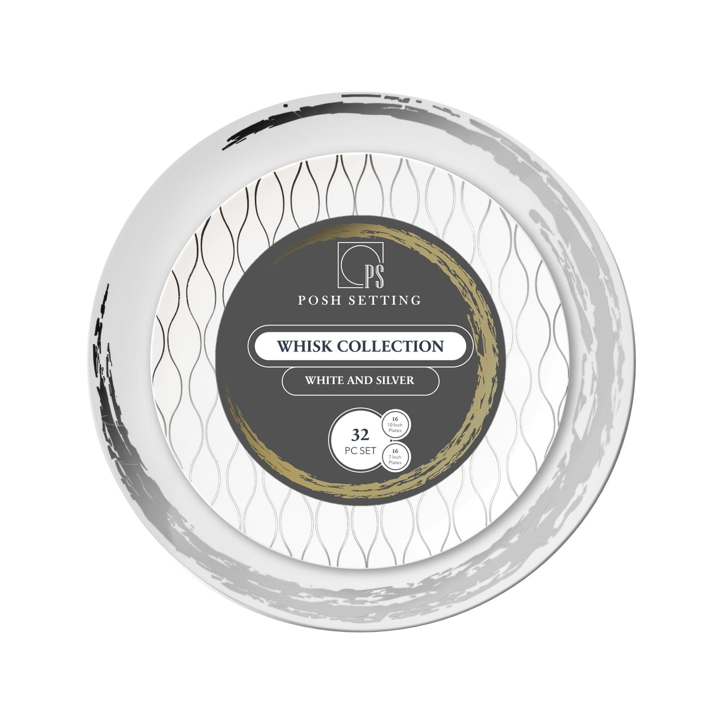 32-Piece Disposable Dinnerware Set - Silver and White Round Plastic ...