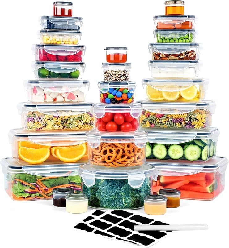 32 Piece Food Storage Container with Lids (16 Containers + 16 Lids) - Plastic Food Containers ...
