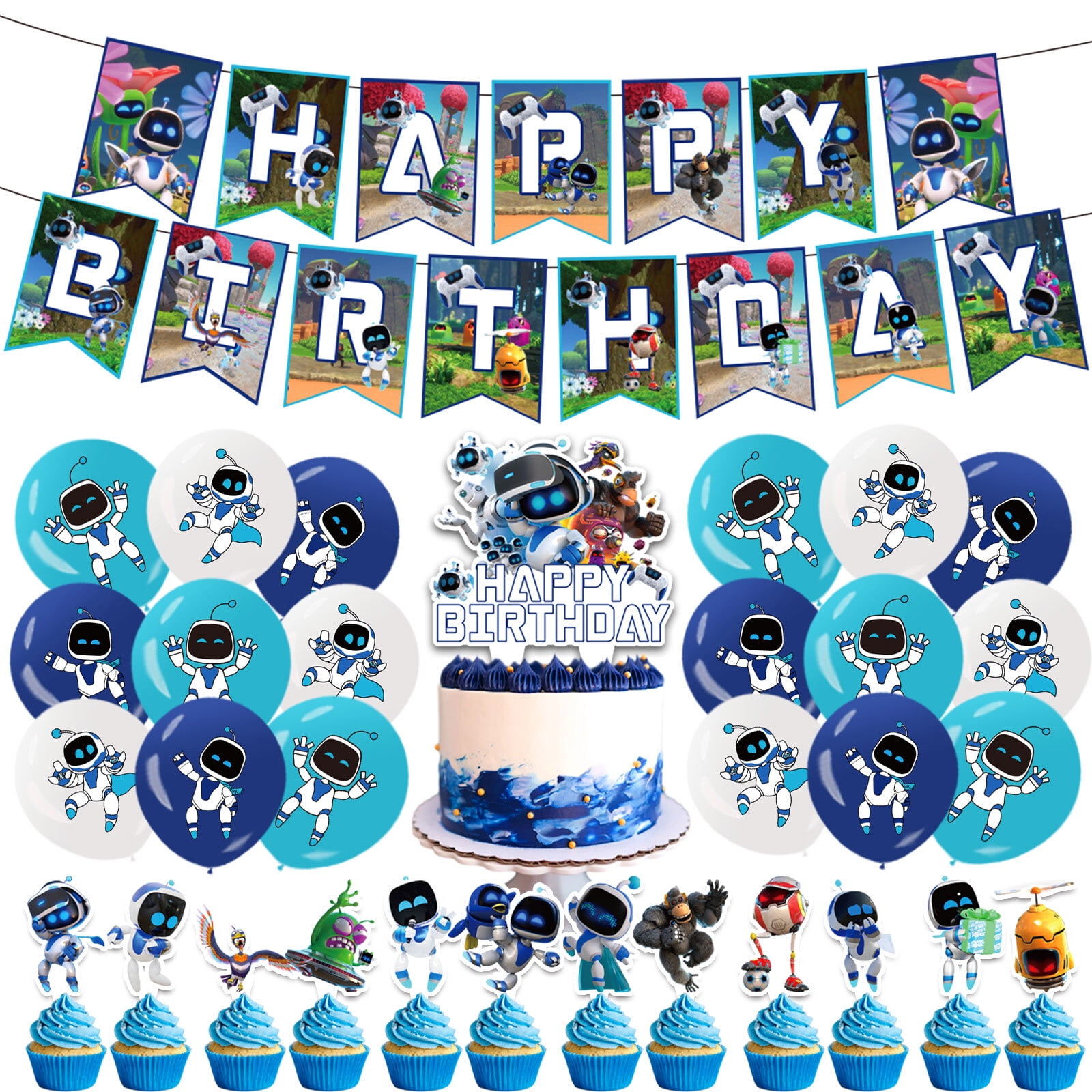 32-Piece For Astro Bot Games Cartoon-Themed Birthday Party Decorations ...