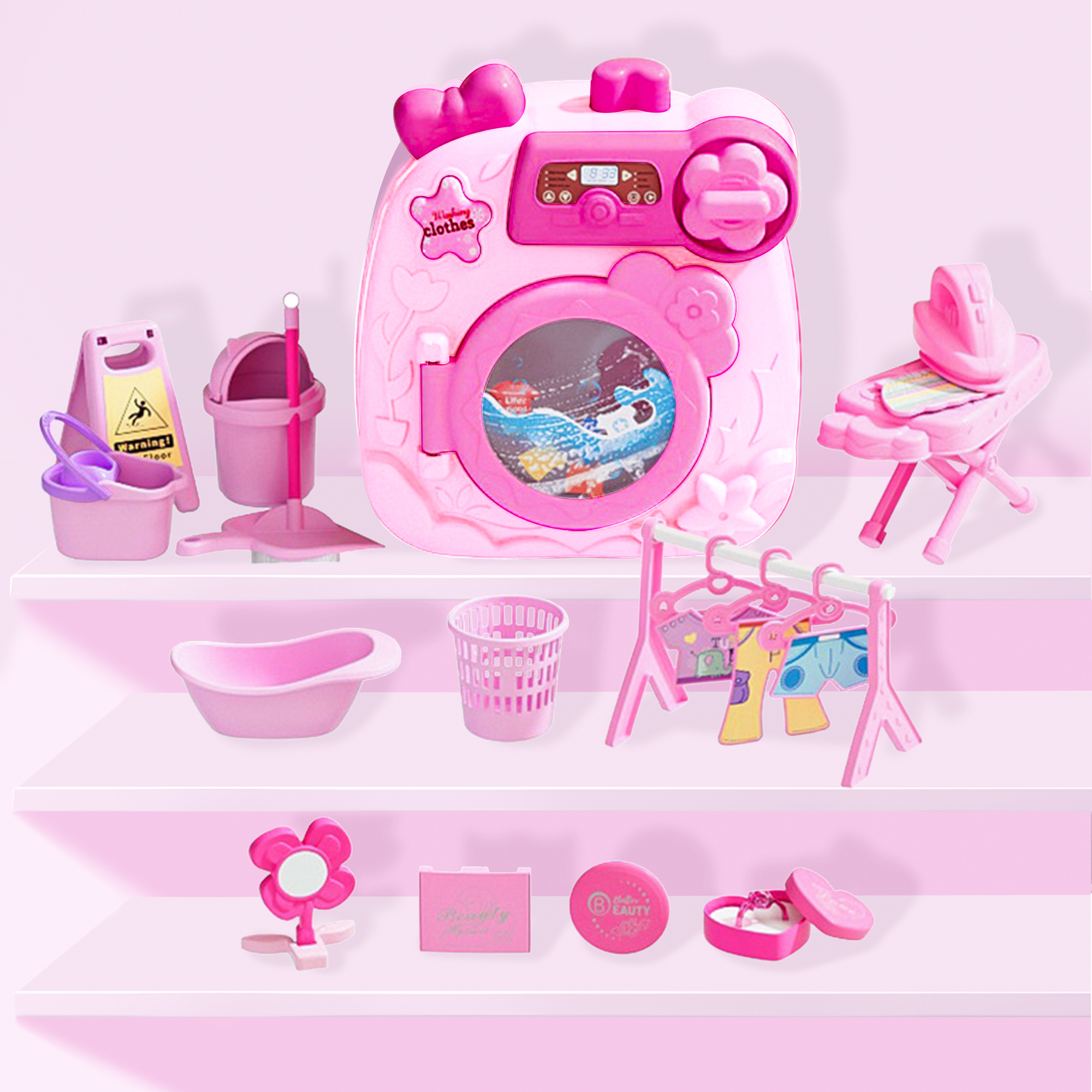 32-Piece Kids' Play Washing Machine Set - Large Drum, Electric ...