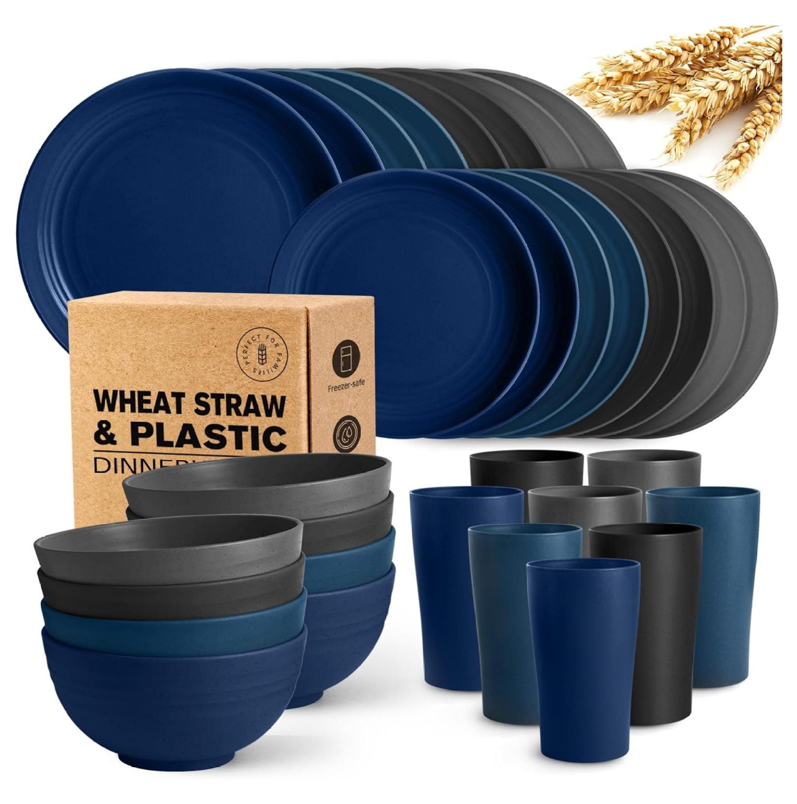 32-Piece Kitchen Plastic Wheat Straw Dinnerware Set, Service for 8 ...