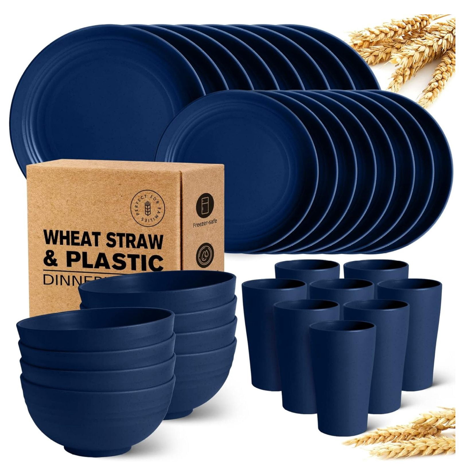 32-Piece Kitchen Plastic Wheat Straw Dinnerware Set, Service for 8 ...
