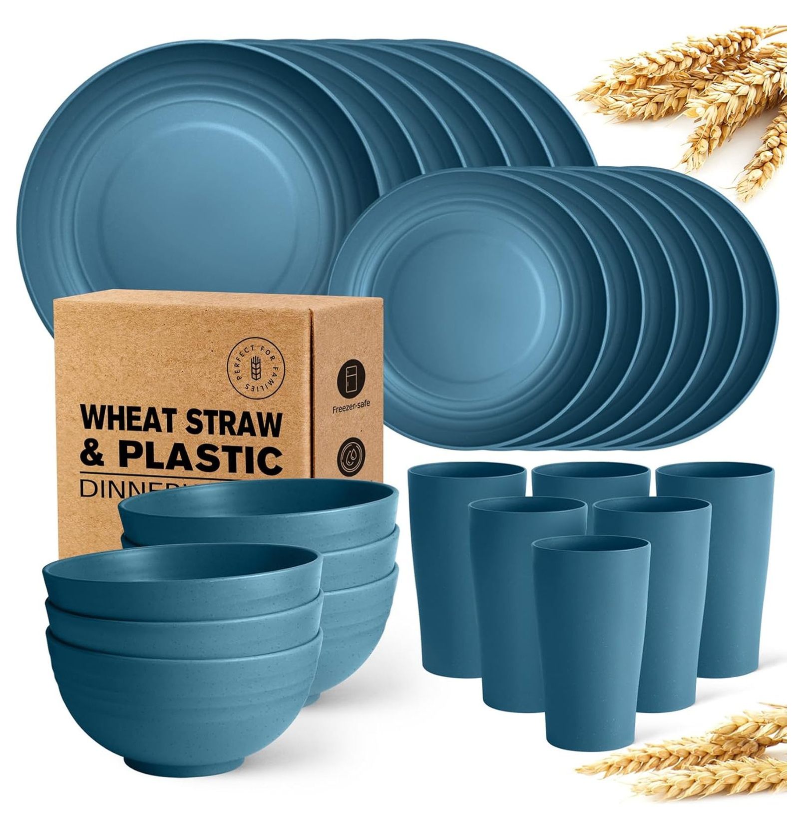 32-Piece Kitchen Plastic Wheat Straw Dinnerware Set, Service for 8 ...