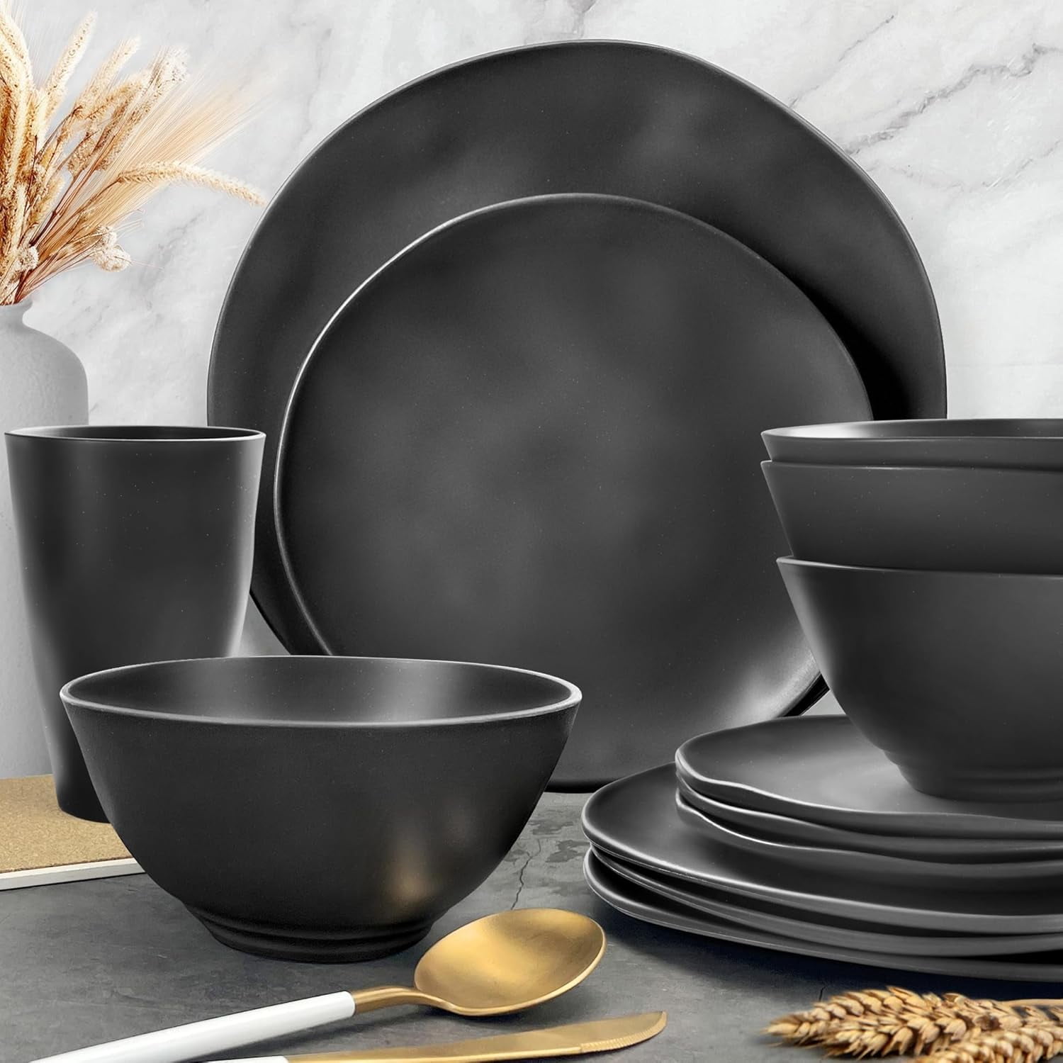 32-Piece Kitchen Plastic Wheat Straw Dinnerware Set, Service for 8 ...