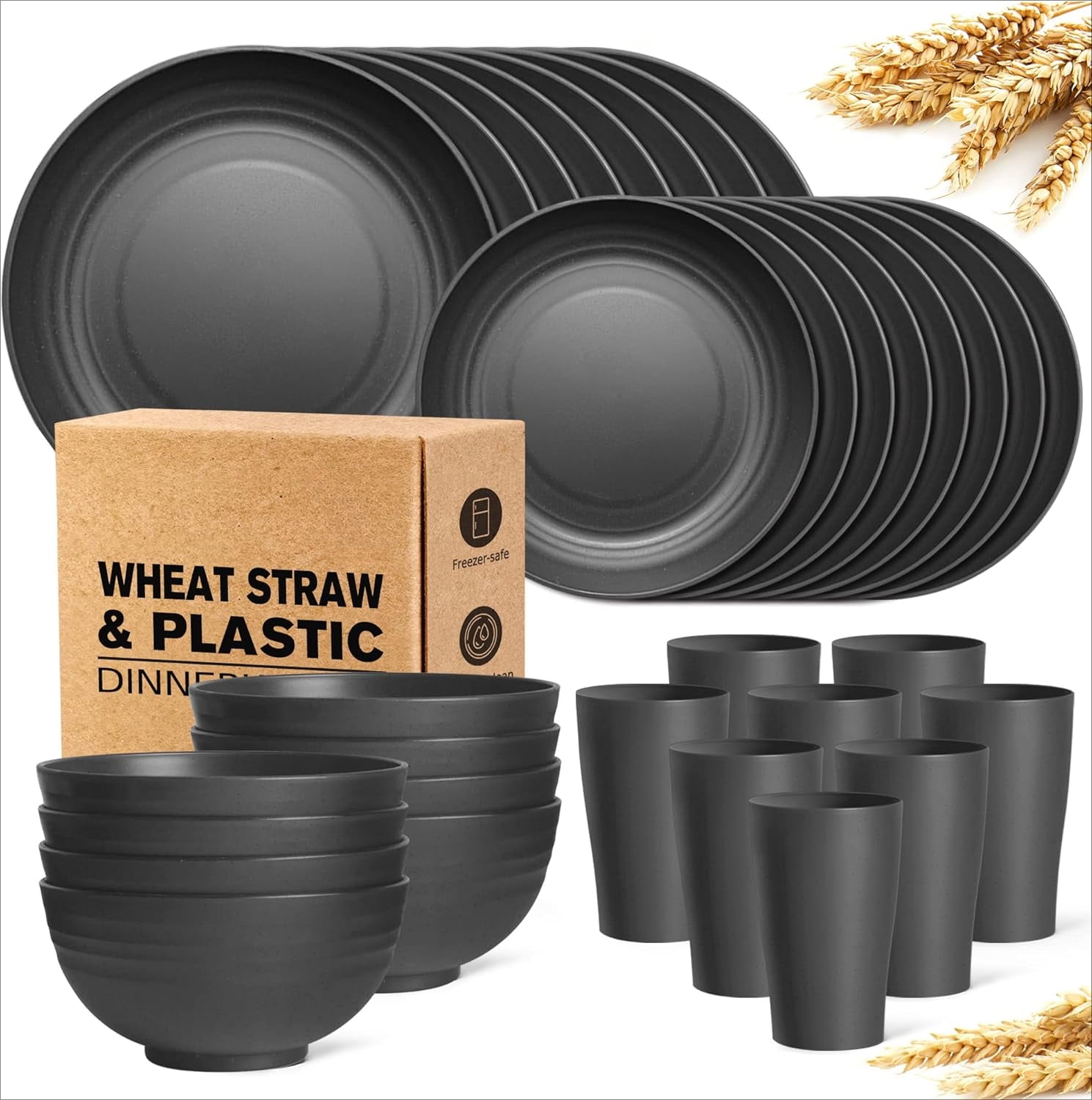 32-Piece Kitchen Plastic Wheat Straw Dinnerware Set, Service for 8 ...