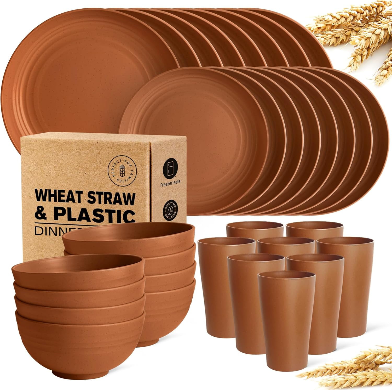 32-Piece Kitchen Plastic Wheat Straw Dinnerware Set, Service for 8 ...