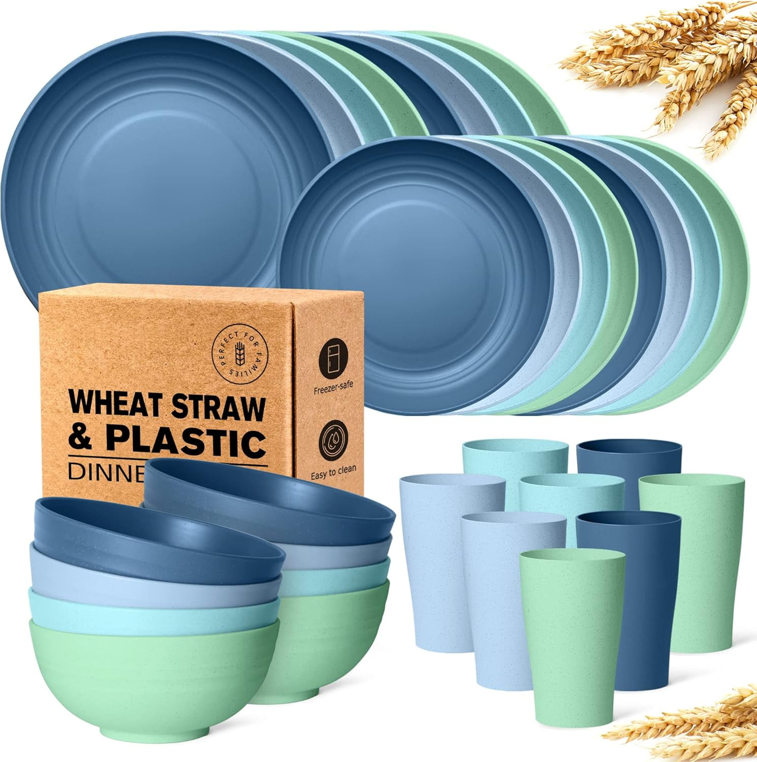 32-Piece Kitchen Plastic Wheat Straw Dinnerware Set, Service for 8 ...