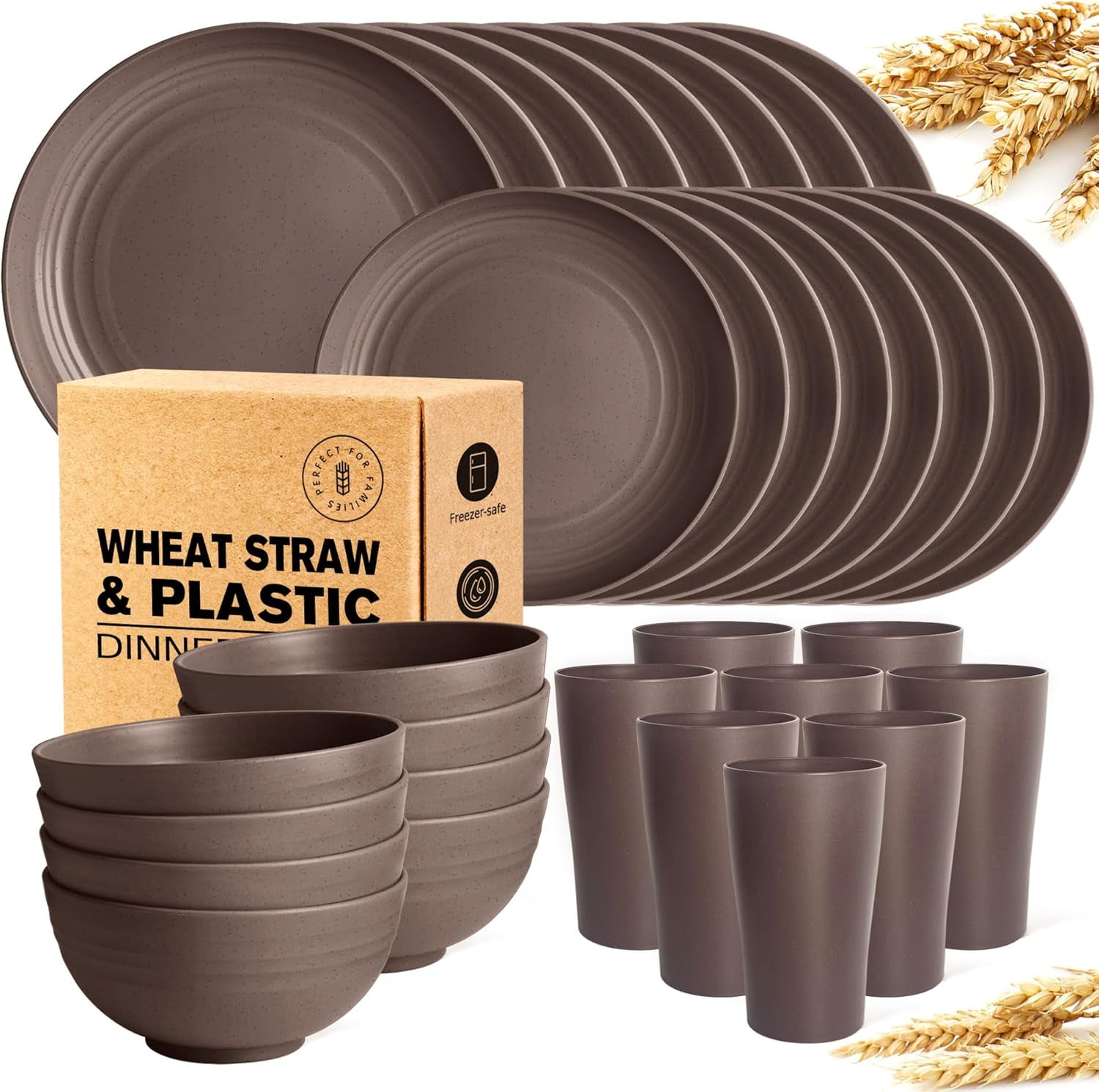 32-Piece Kitchen Plastic Wheat Straw Dinnerware Set, Service for 8 ...