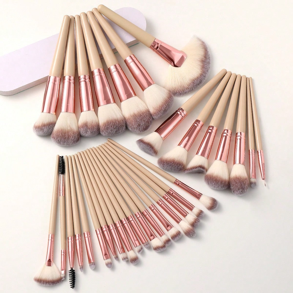 32 Piece Makeup Brush Set, Synthetic Fibers, Rose Gold Ferrules, Multi-purpose, Beige & Rose ...