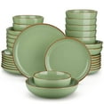 32 Piece Modern Smooth Dark Green Stoneware Dinnerware Set (Service for ...