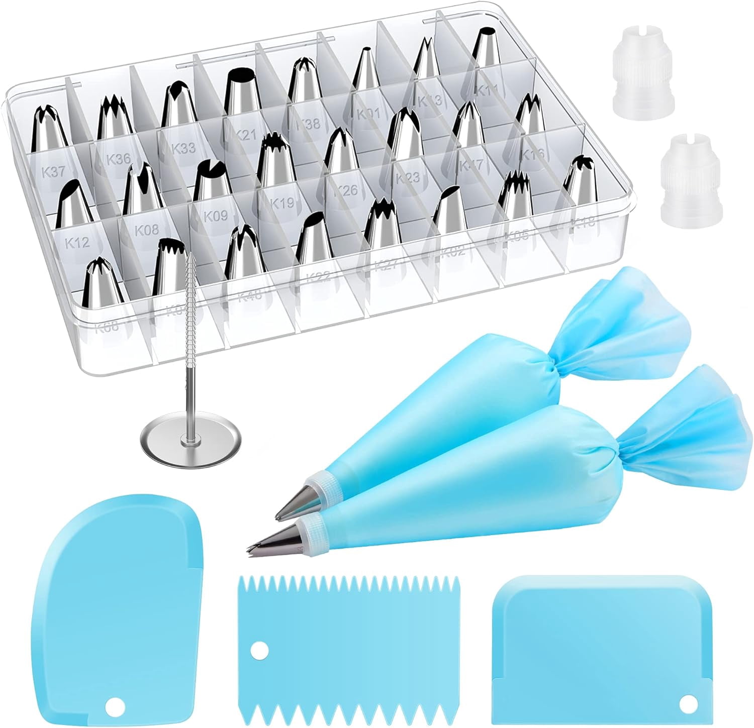 32-Piece Piping Bags and Tips Set with 24 Icing Piping Tips, 2 Reusable ...