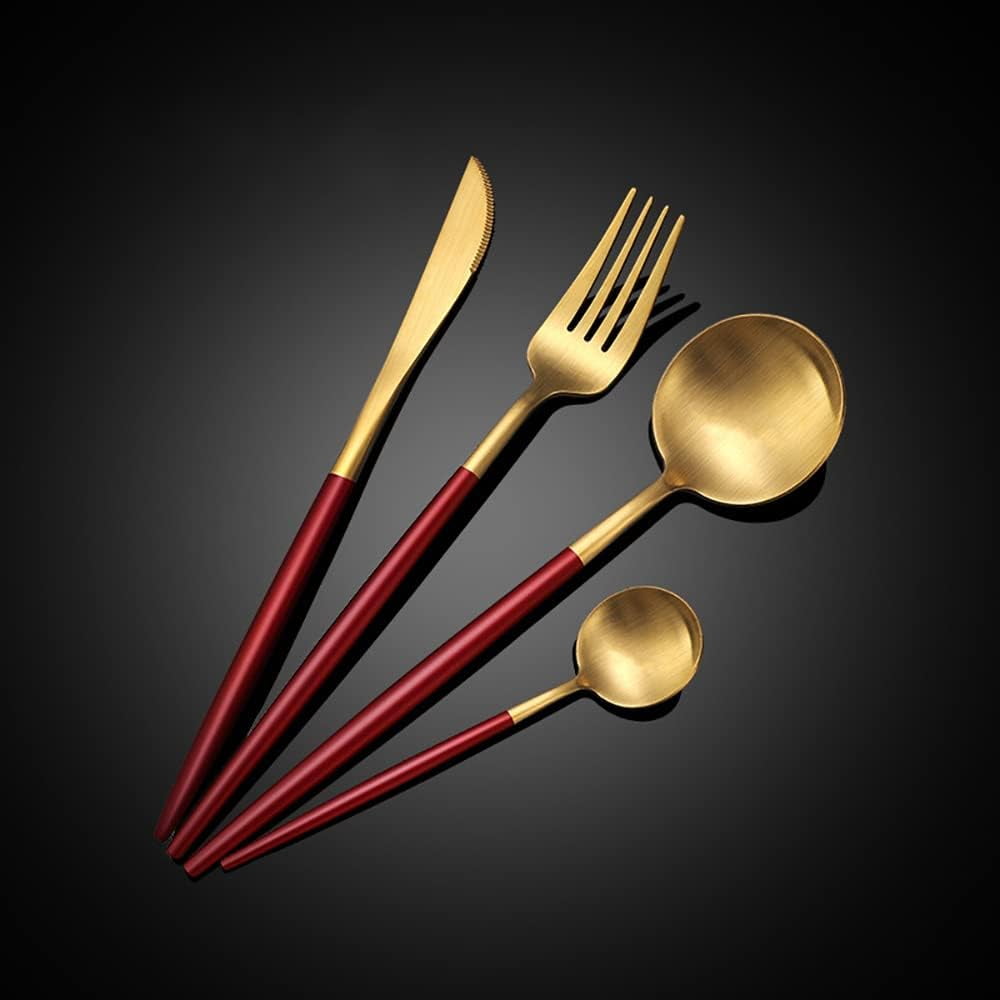 32 Piece Red Gold Silverware Set for 8,Durable 18/10 Stainless Steel ...