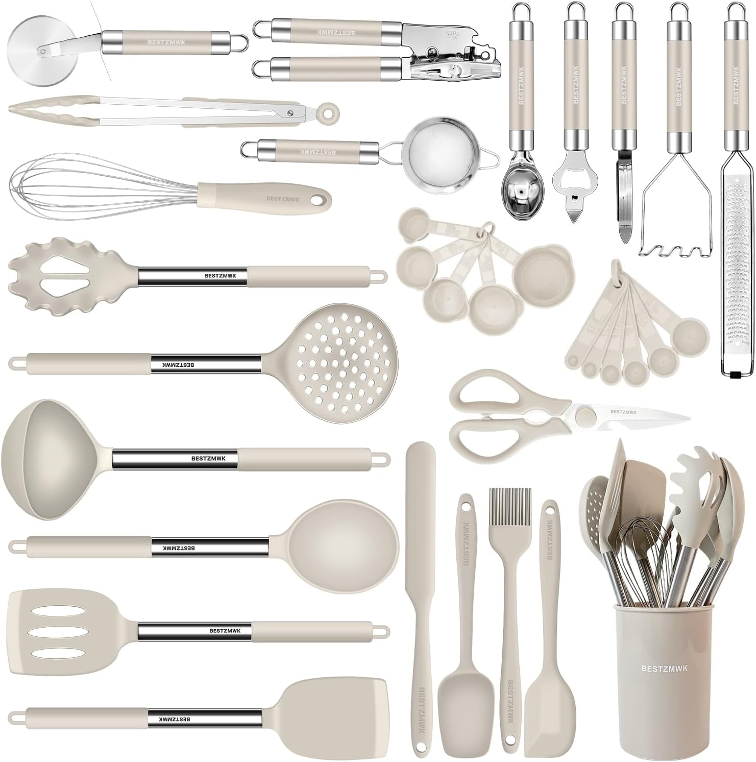 32-Piece Silicone Cooking Utensils Set - Non-Stick Kitchen Utensils Spa ...