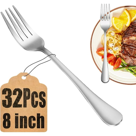 32-Piece Stainless Steel Dinner Fork Set, Food-Grade Cutlery, Mirror ...