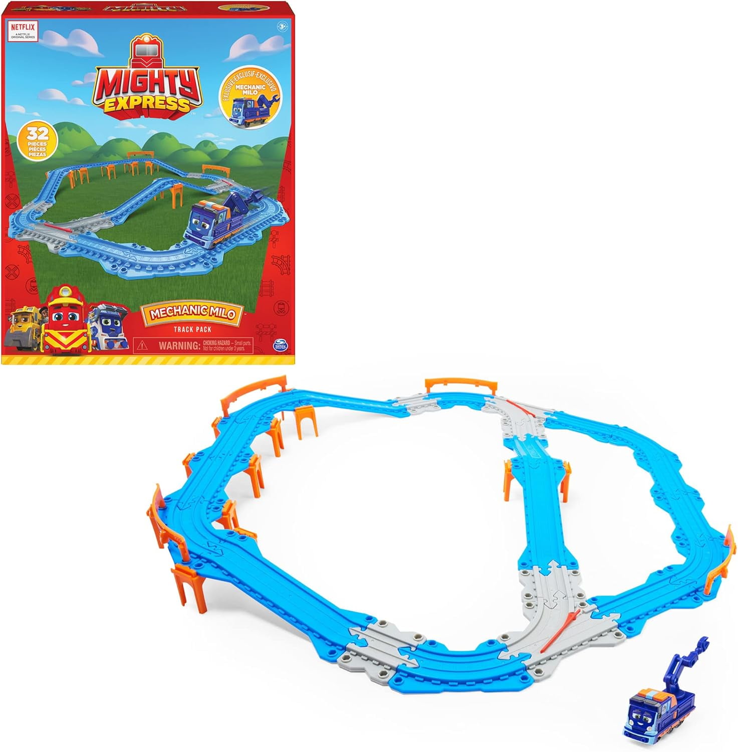 32-Piece Train Track Pack with Exclusive Mechanic Milo Toy Train, Kids ...