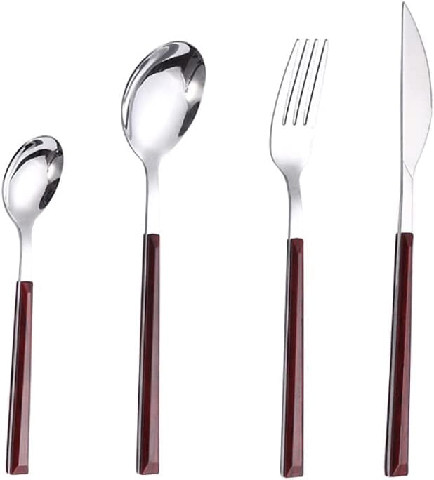 32 Piece Wooden Silverware Set for 8 Stainless Steel Flatware Sets With ...