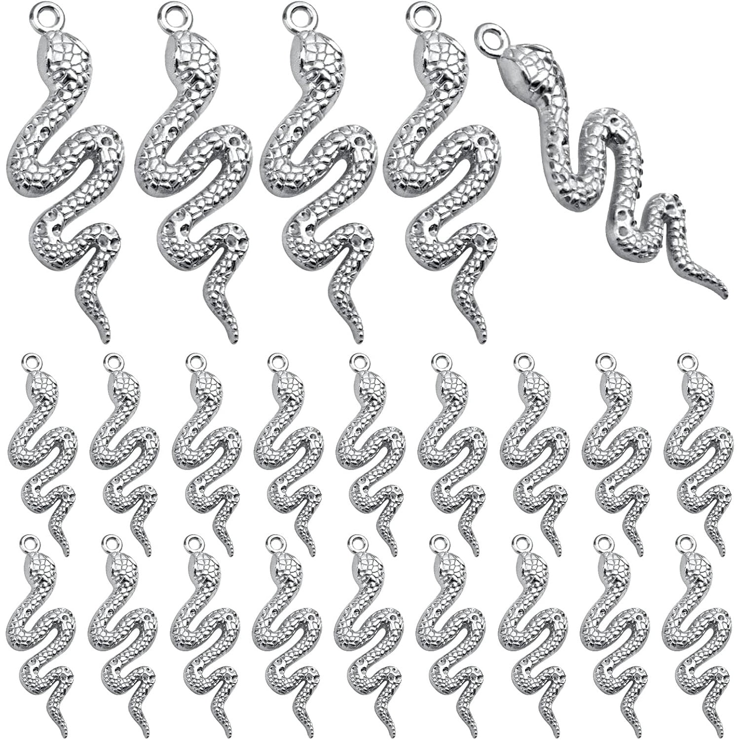 32 Pieces Antique Silver Snake Dangle Charms Vintage Alloy Animal Snake ...