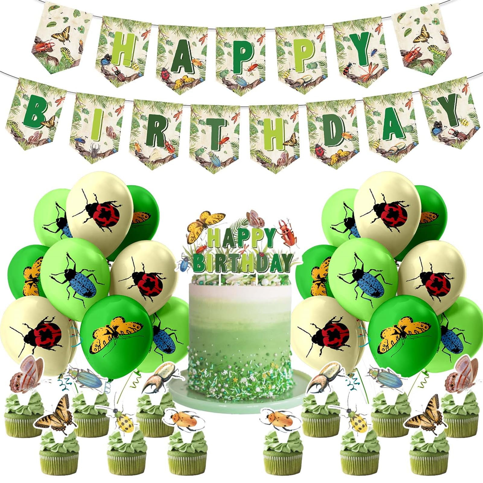 32 Pieces Bugs Party STF9 Supplies Includes Bugs Happy Birthday Banner ...