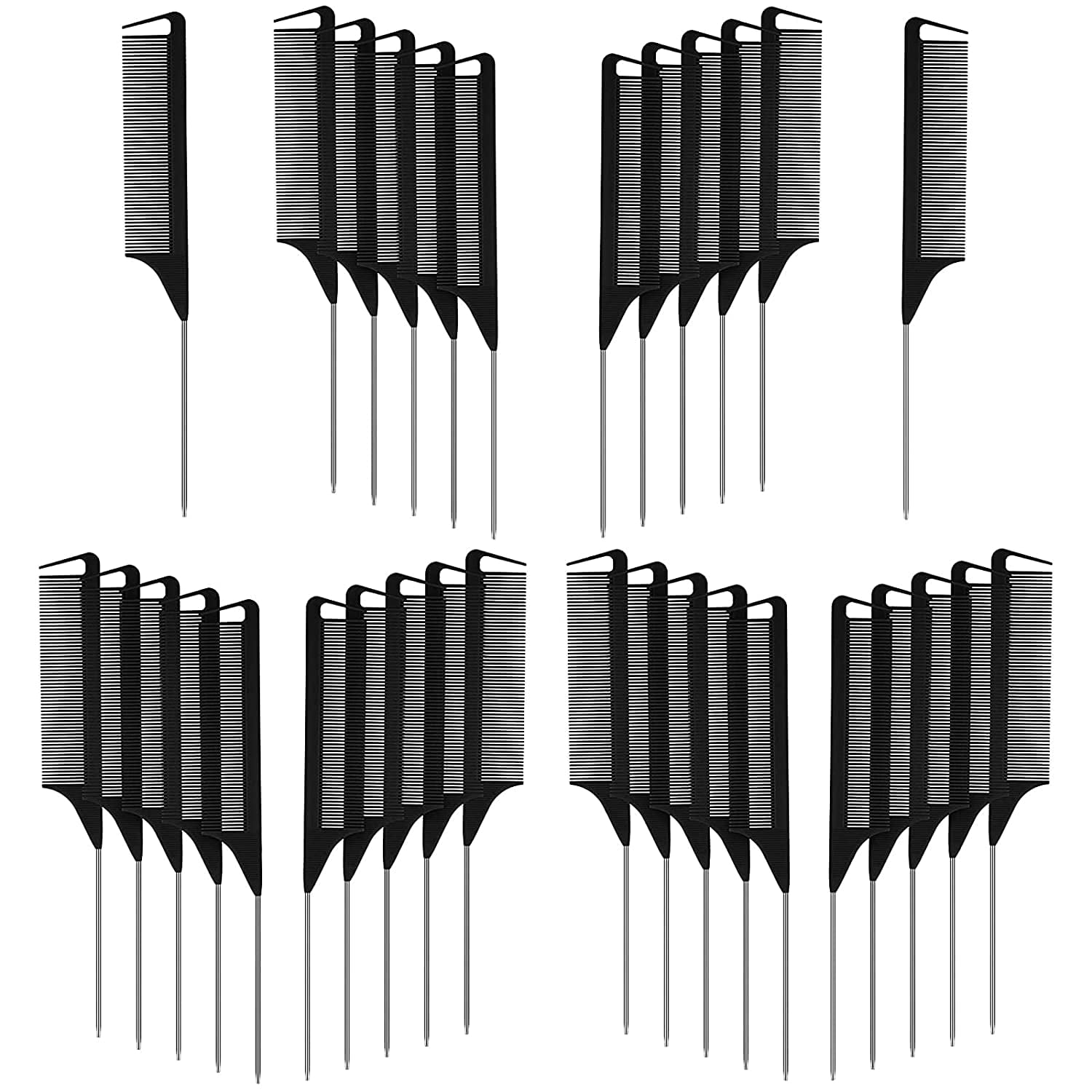 32 Pieces Carbon Fiber Hair Parting Comb Rat Tail Comb Stainless Steel ...