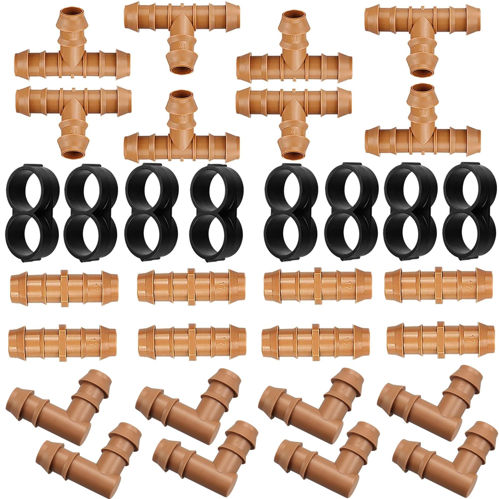 32 Pieces Drip Irrigation Fittings Kits for 1/2” Tube 17mm Parts - 8 ...
