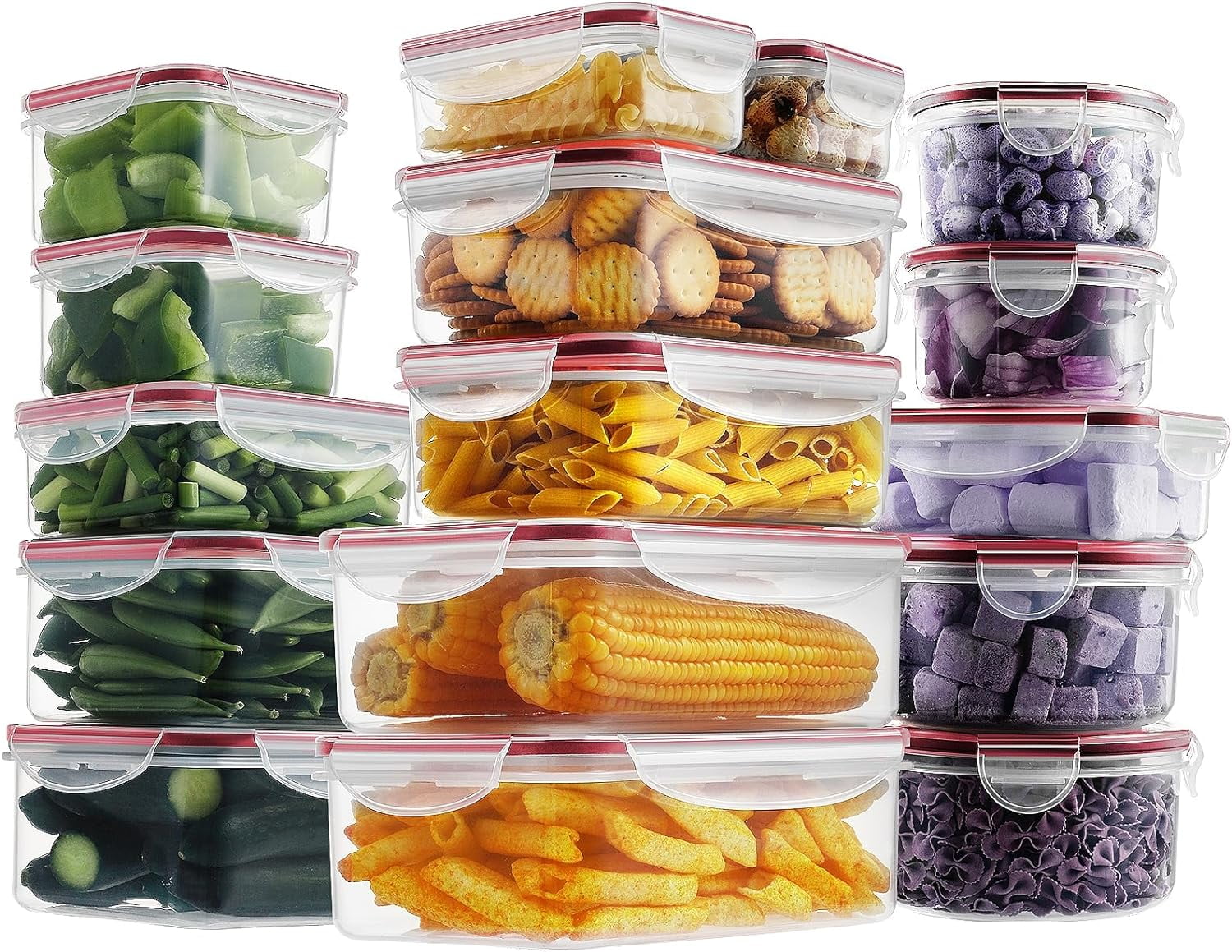 32 Pieces Food Storage Containers Set with Snap Lids (16 Lids + 16 Containers), Plastic ...