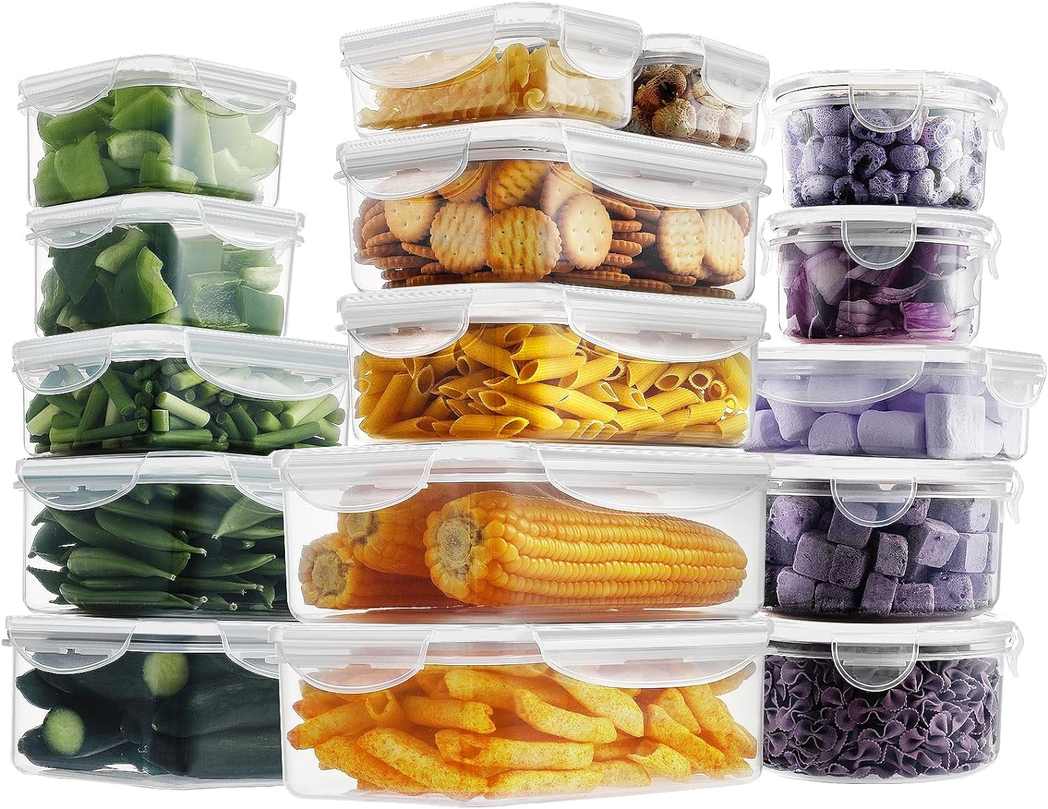 32 Pieces Food Storage Containers Set with Snap Lids (16 Lids + 16 ...