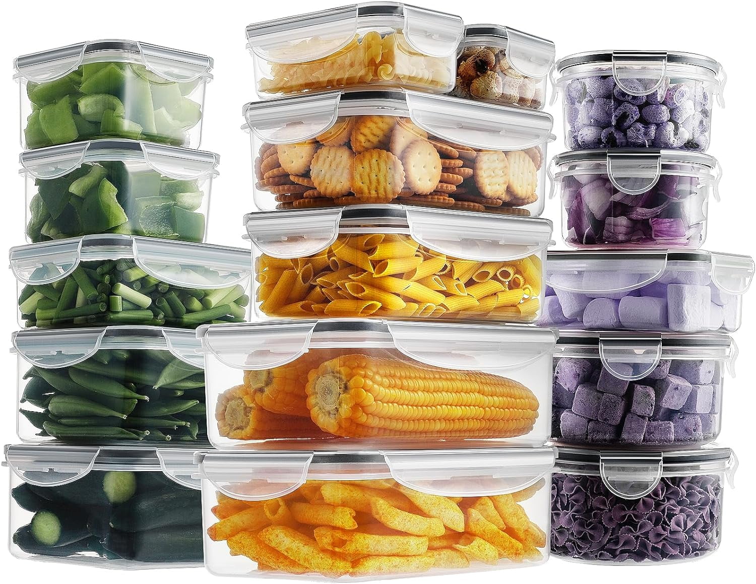 32 Pieces Food Storage Containers Set with Snap Lids (16 Lids + 16 ...