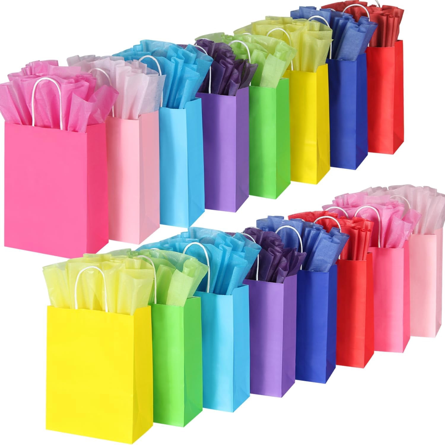 32 Pieces Gift Bags with Tissues, 8 Colors Party Favor Handles, Rainbow ...