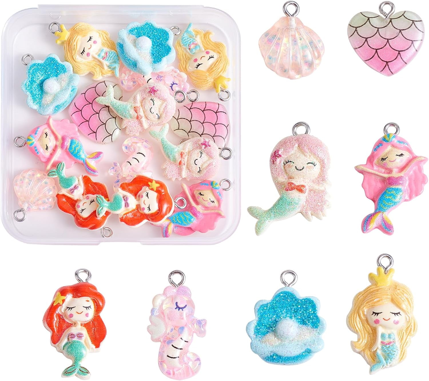 32 Pieces Mermaid Theme Charm Pendant Colorful Transparent Opaque Resin ...