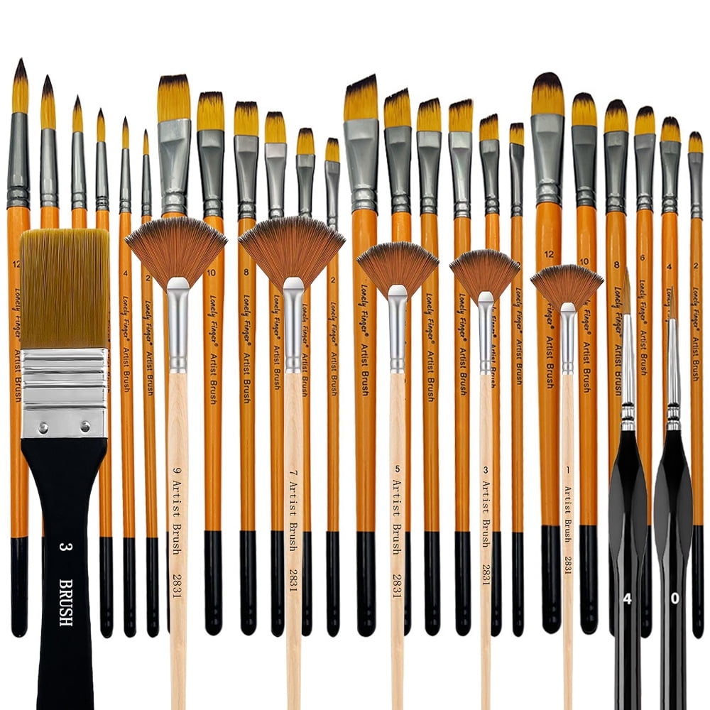 32 Pieces Paint Brush Set, Artist Series, Nylon Bristles with Round ...