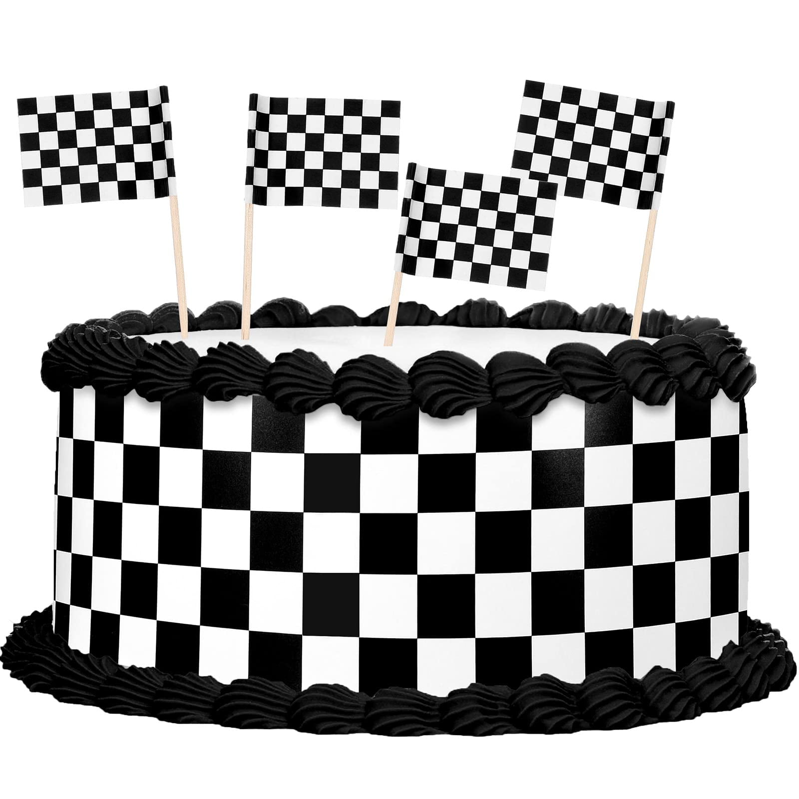 32 Pieces Racing Cake DEF29 Borders Black and White Checks Flag Cake ...