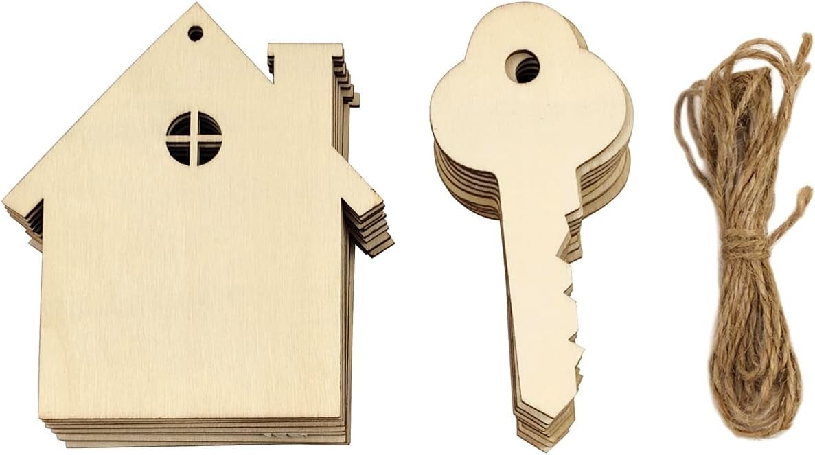 32 Pieces Wooden House & Key Crafts Wood House & Key Cutouts Unfinished ...