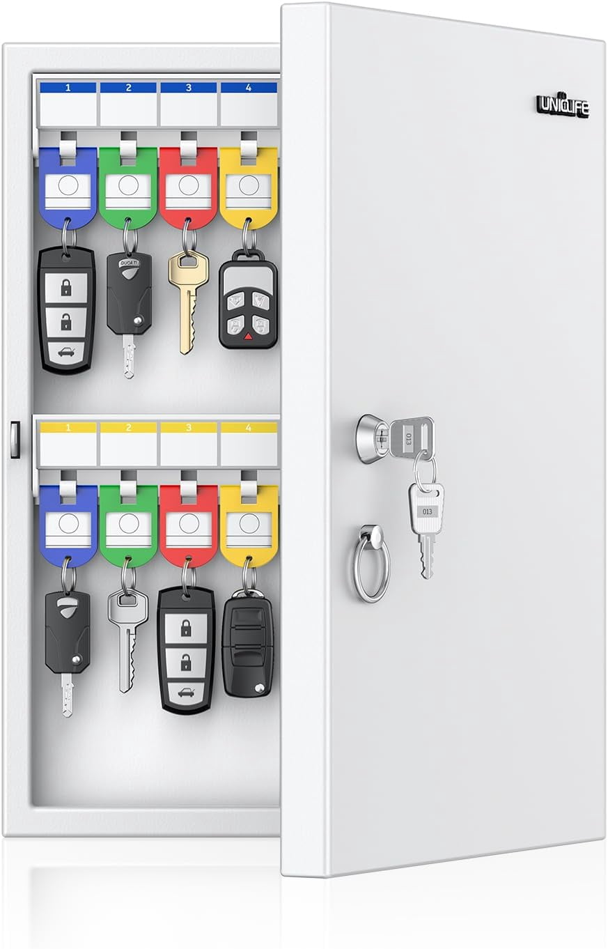 32 Position White Key Lock Box, Wall Mount Key Box, Car Key Organizer ...