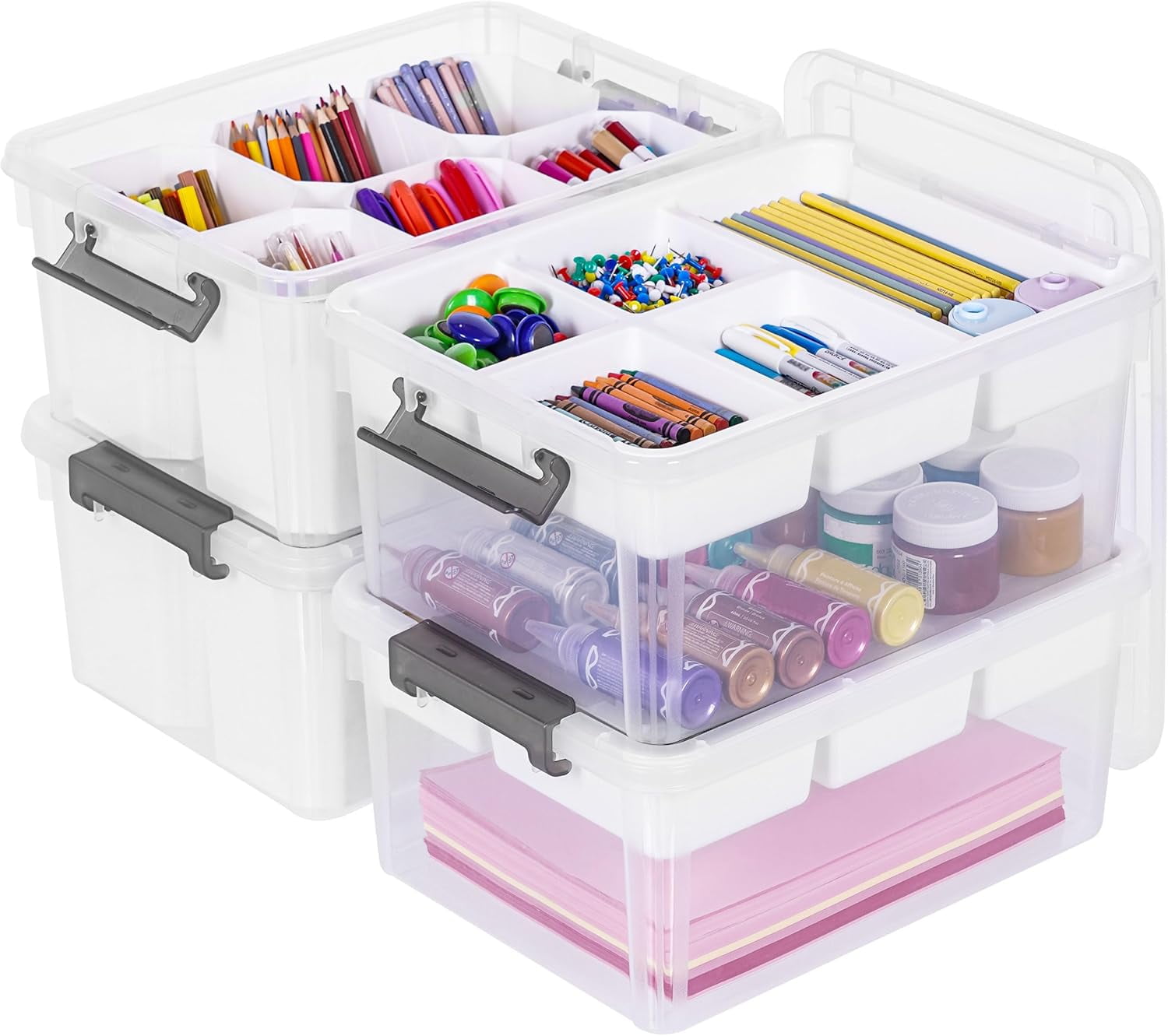 32 QT Plastic Storage Bins with Removable Tray Large Stackable Storage ...