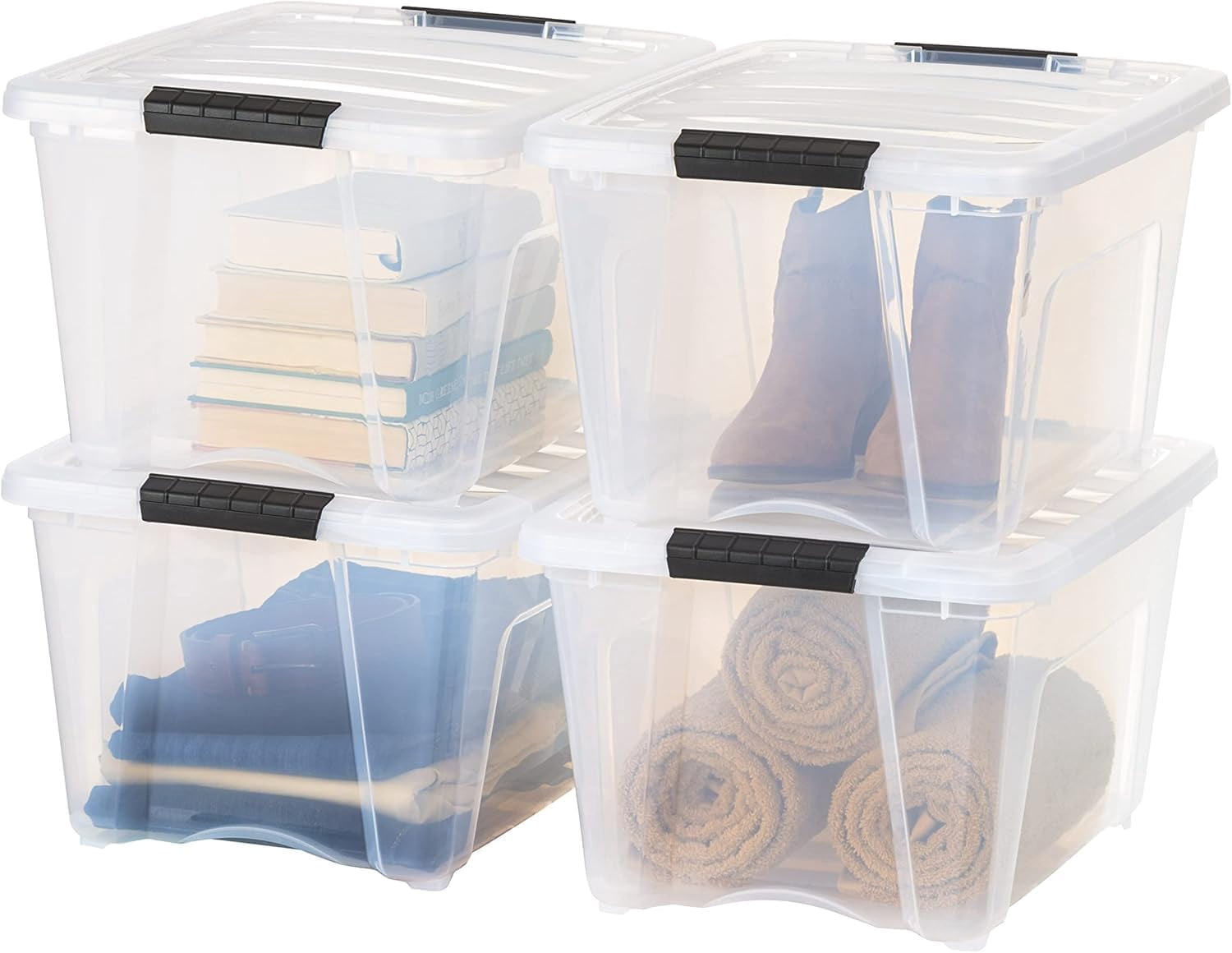 32 Qt Stackable Plastic Storage Bins with Lids, 4 Pack - BPA-Free, Made ...