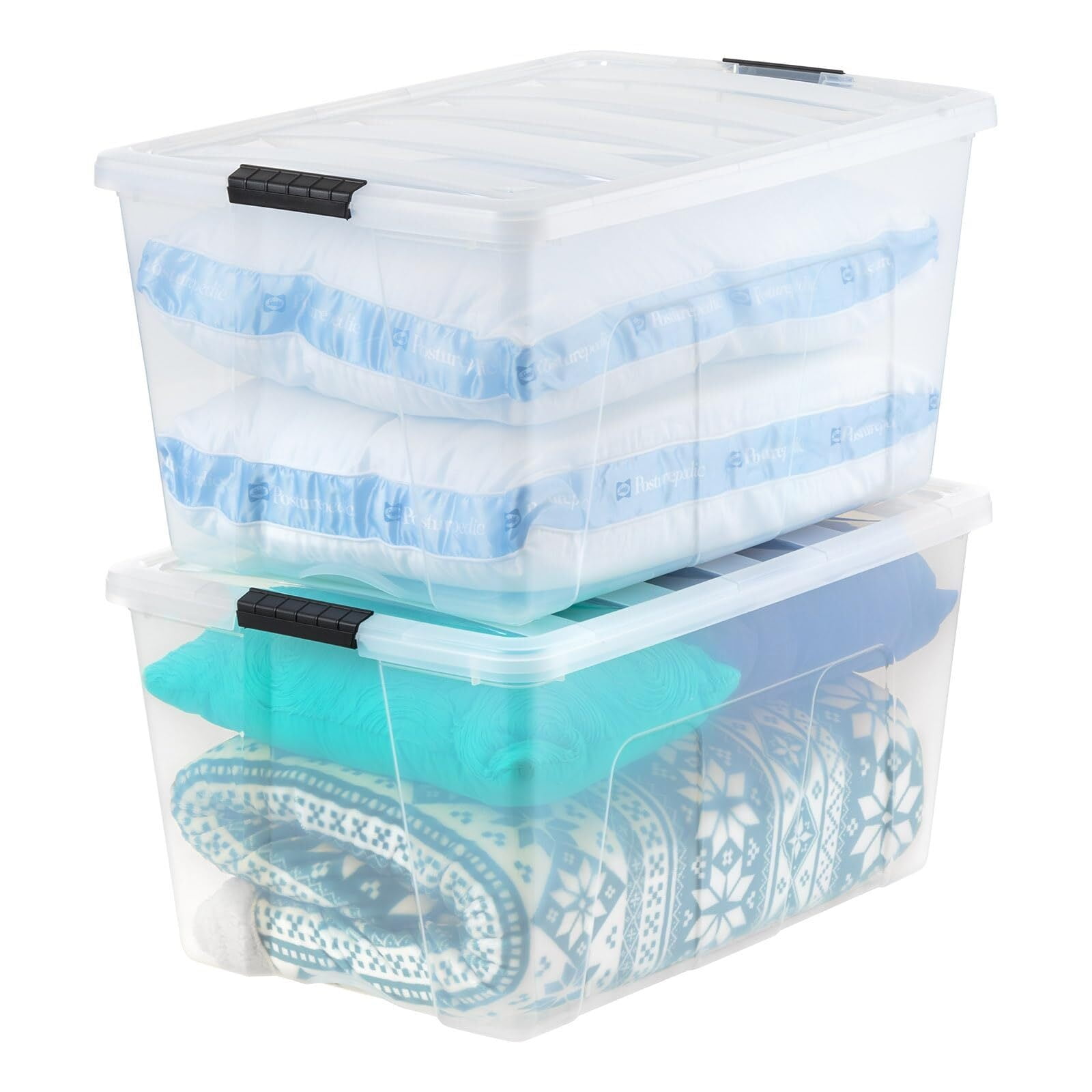 A 32 Qt Stackable Plastic Storage Bins with Lids, 6 Pack - BPA-Free ...