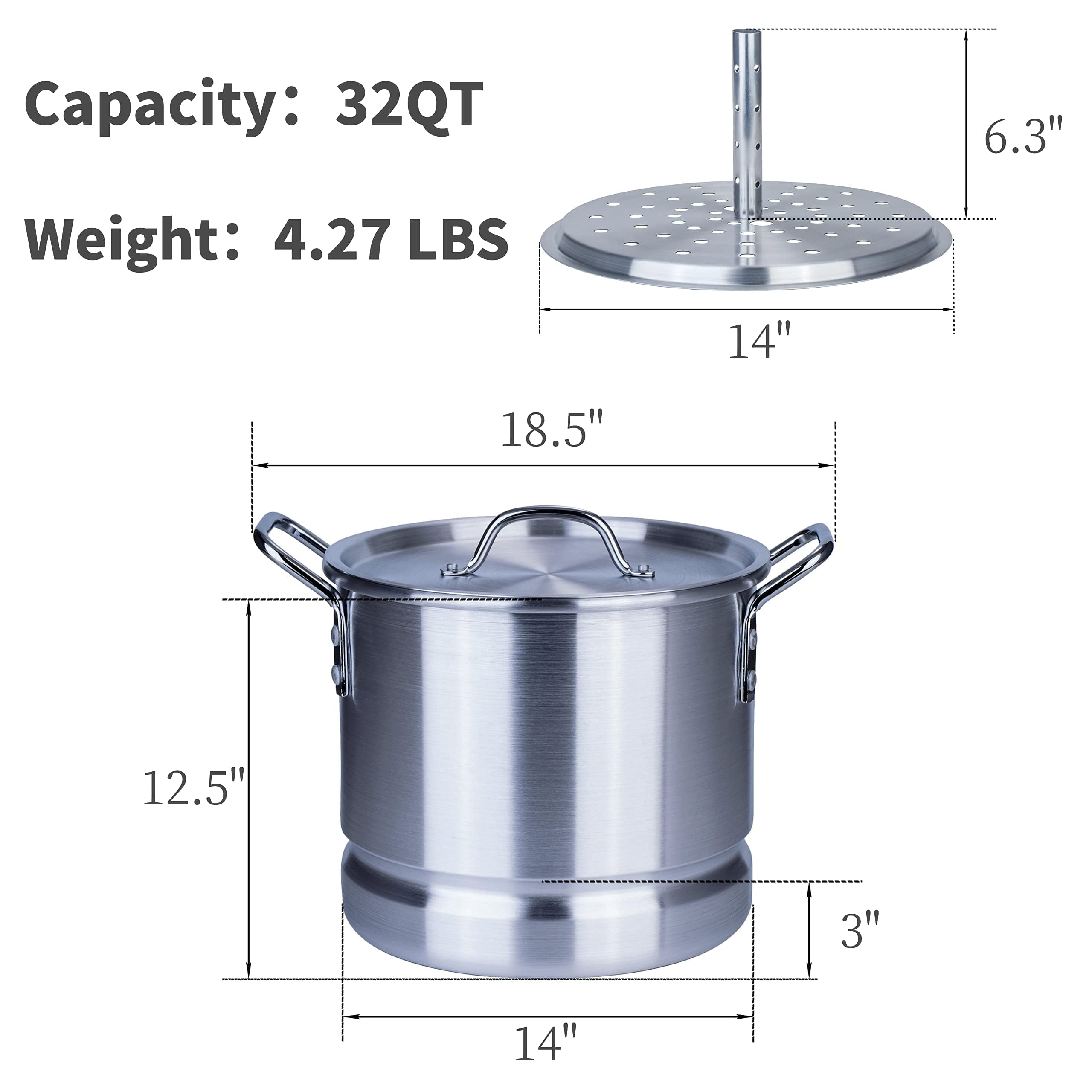 32 Quart Aluminum Tamale Steamer Pot with Steamer Rack and Tube, Large ...