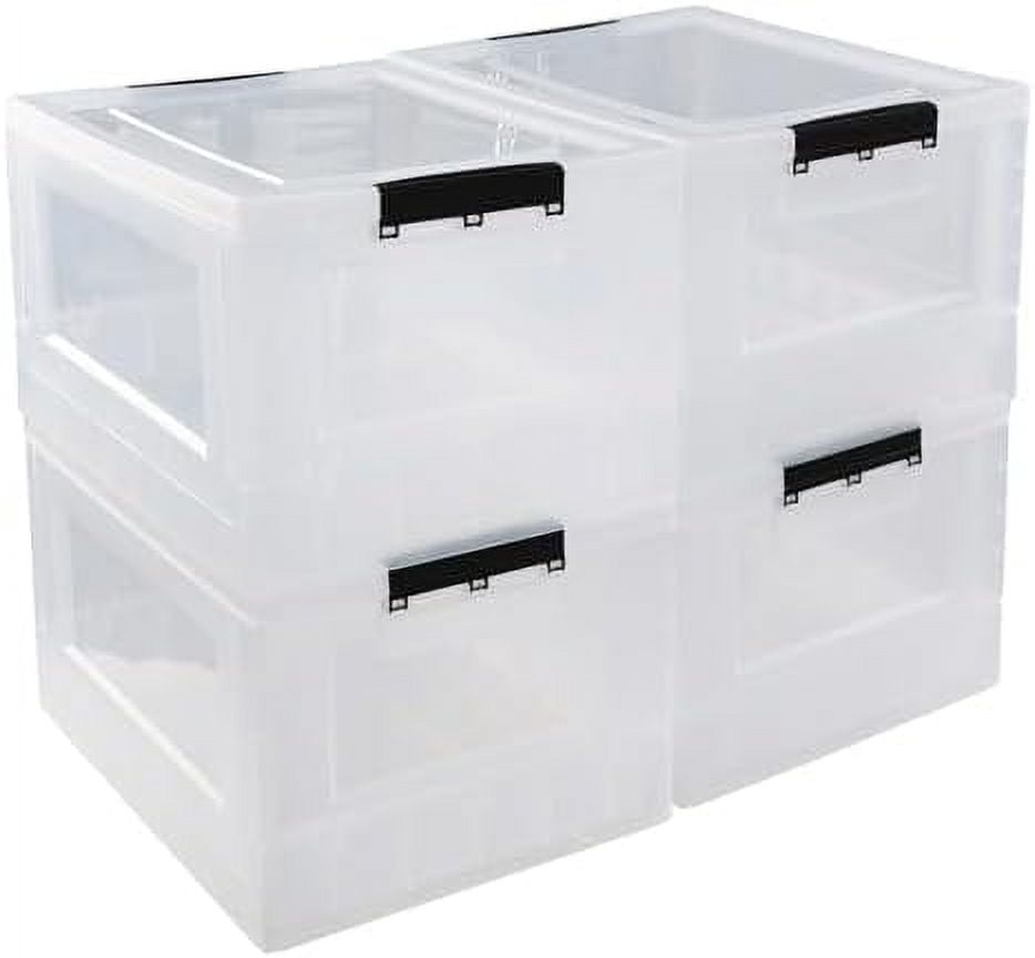 32 Quart Clear Plastic Folding Storage Bin, Clear Latch Totes with Lids ...
