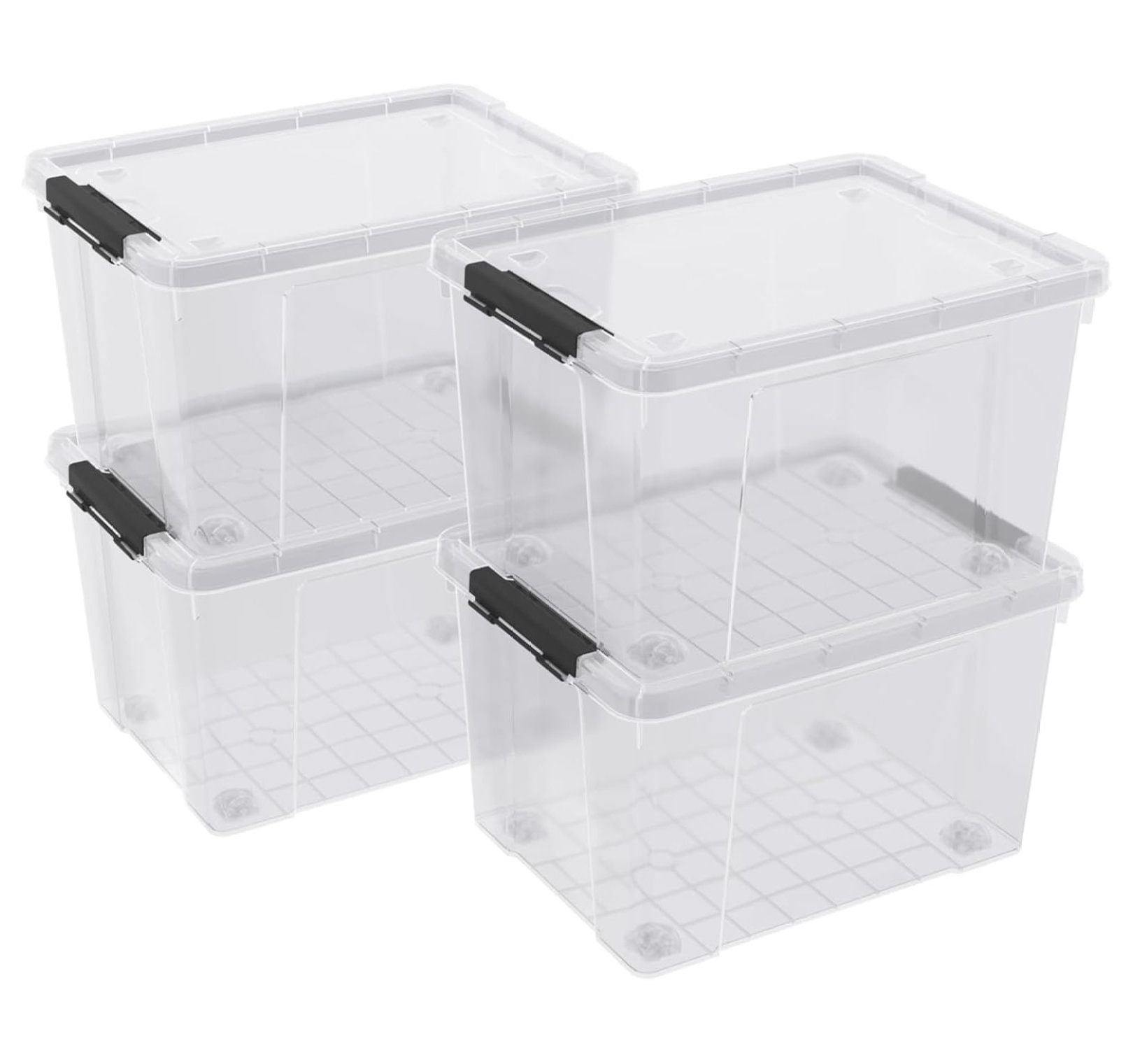 32 Quart Clear Plastic Storage Bins with Wheels, 4 Pack Large Clear Plastic Storage Box with Lid ...