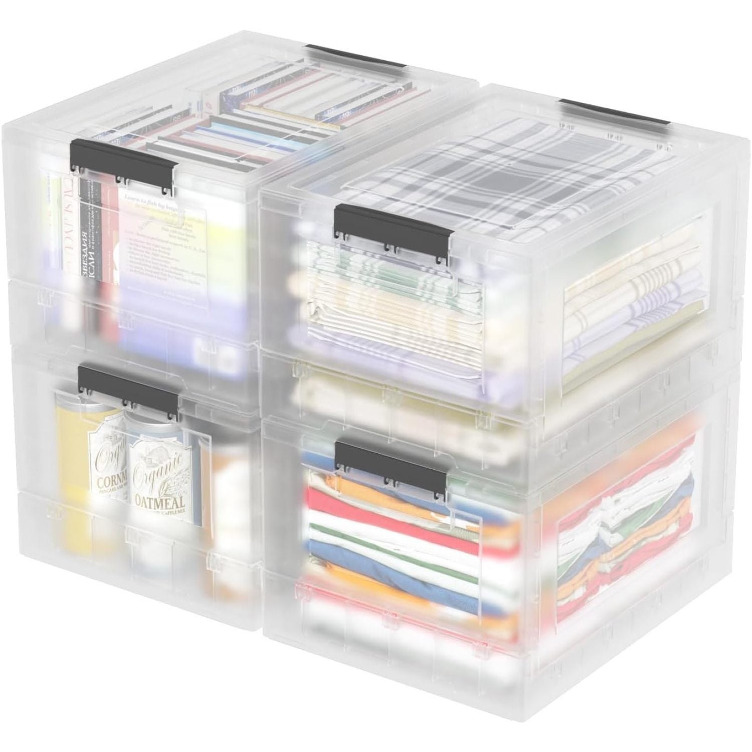 32 Quart Plastic Collapsible Storage Crates Boxes with Lids, Clear ...